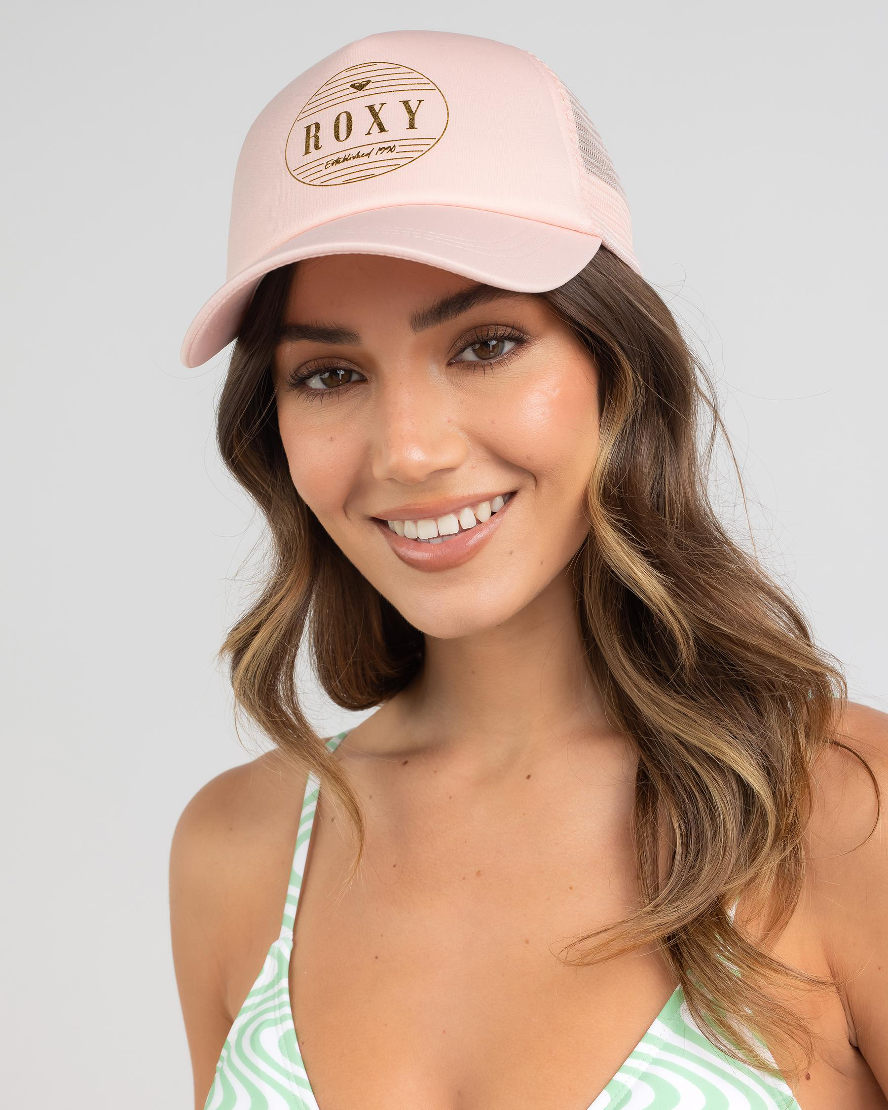 Shop Roxy Brennan Trucker Cap In Powder Pink - Fast Shipping & Easy ...