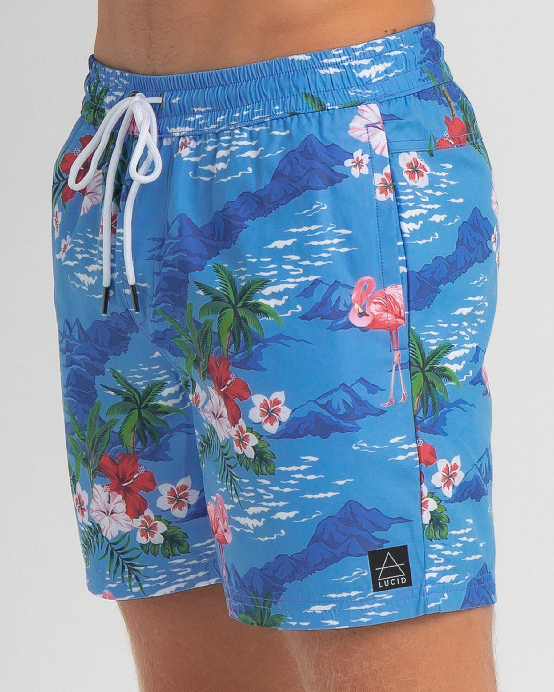 Shop Lucid Arcadia Elastic Waist Shorts In Cyan - Fast Shipping & Easy ...