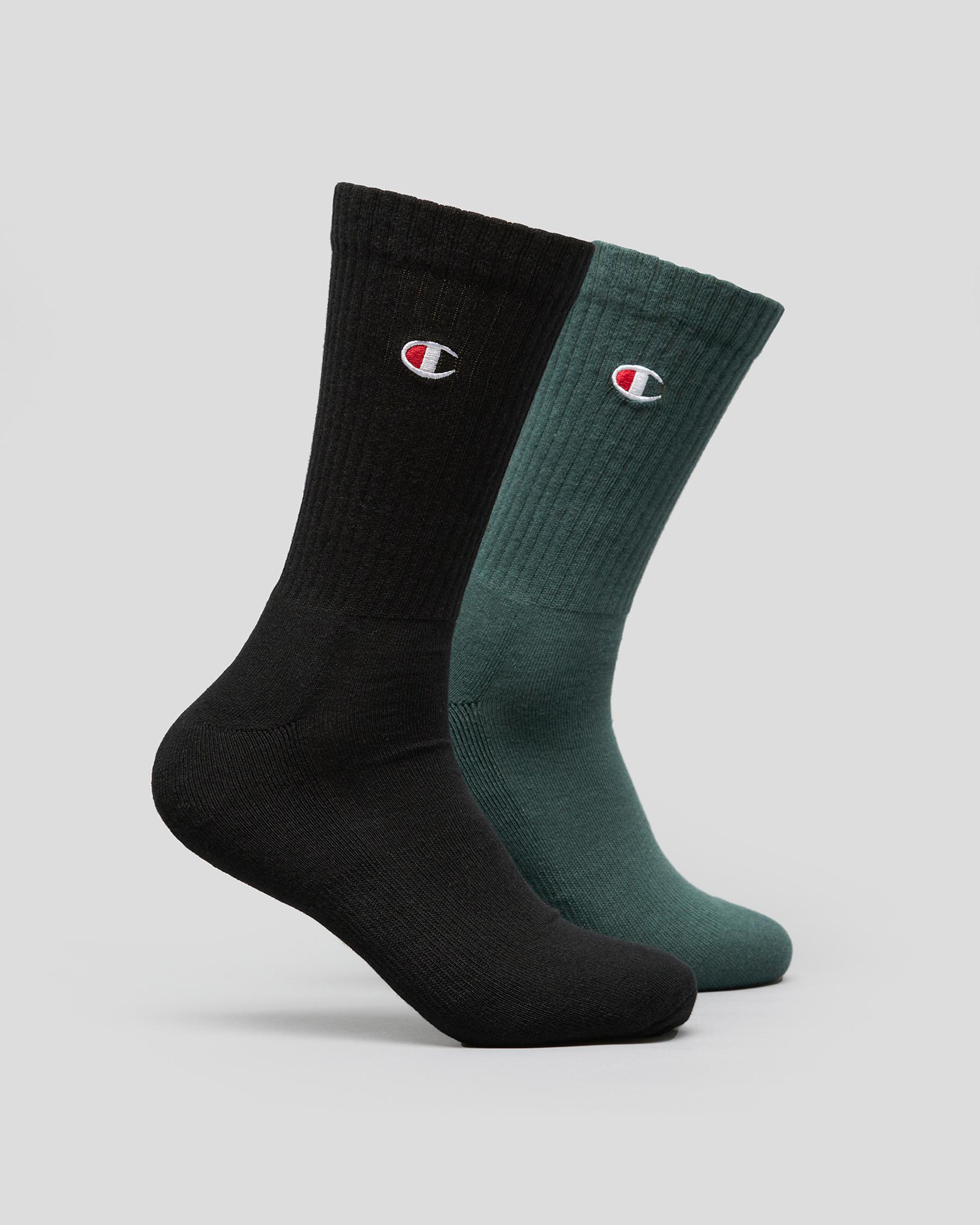 Shop Champion C Logo Crew Socks 2 Pack In Metaphor/black - Fast ...