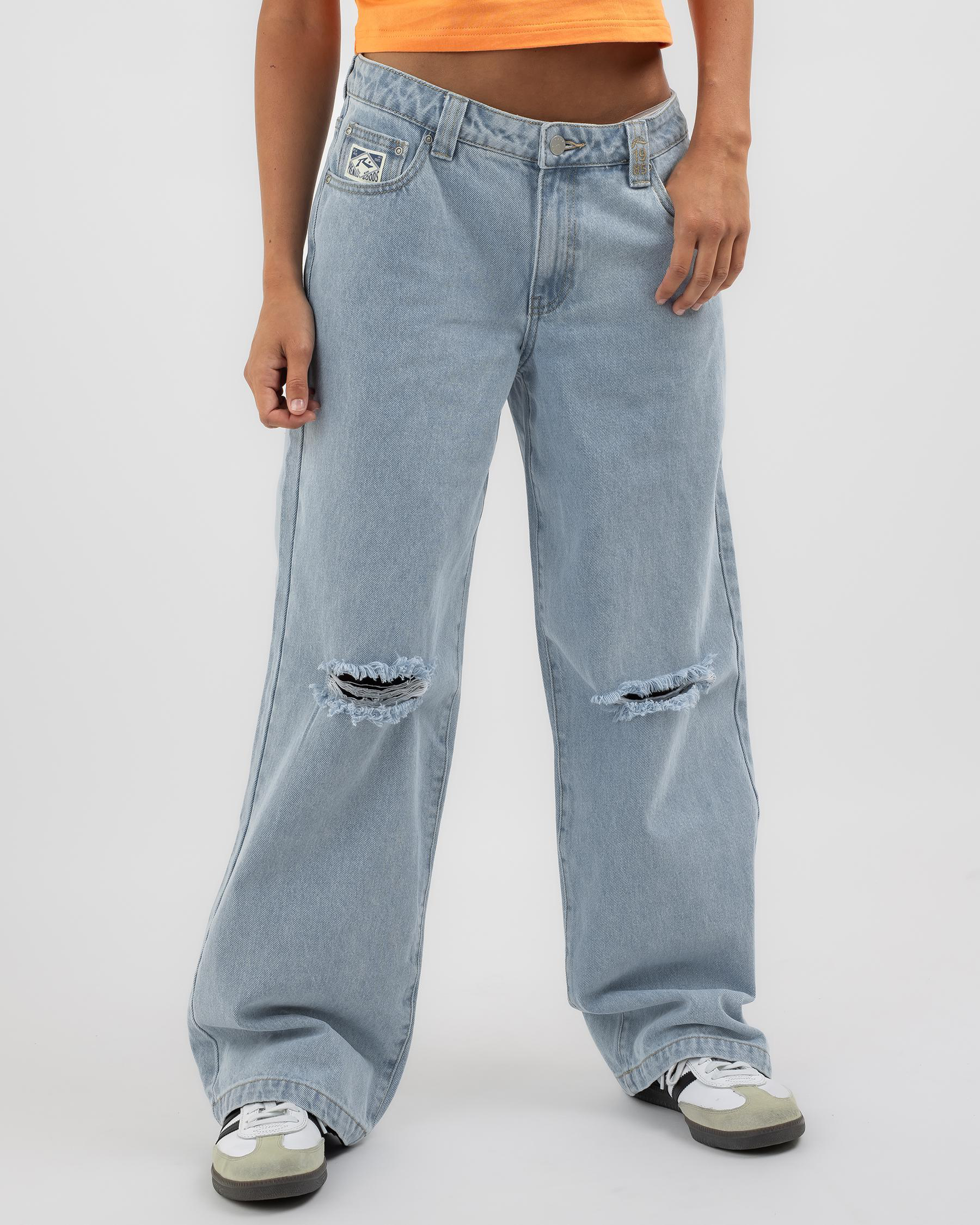 Shop Rusty Low Rise Wide Leg Ripped Jeans In Sky Blue Heather - Fast ...