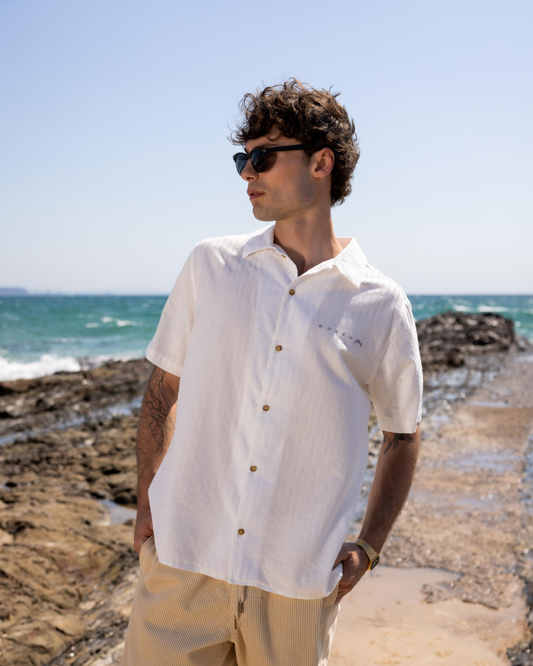 Shop Rusty Mexican Wedding Short Sleeve Shirt In Ecru - Fast Shipping ...