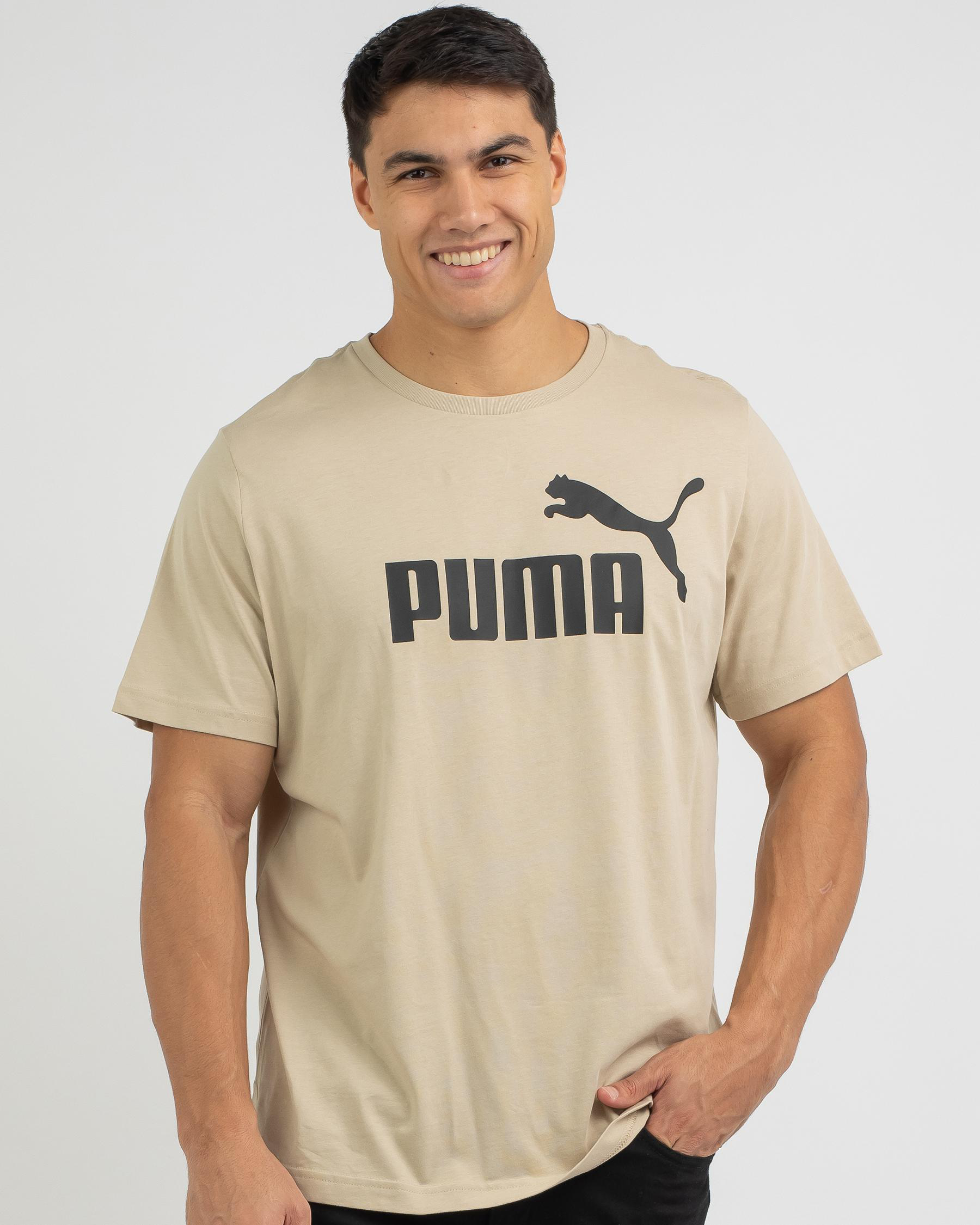 Shop Puma ESS Logo T-Shirt In Putty - Fast Shipping & Easy Returns ...