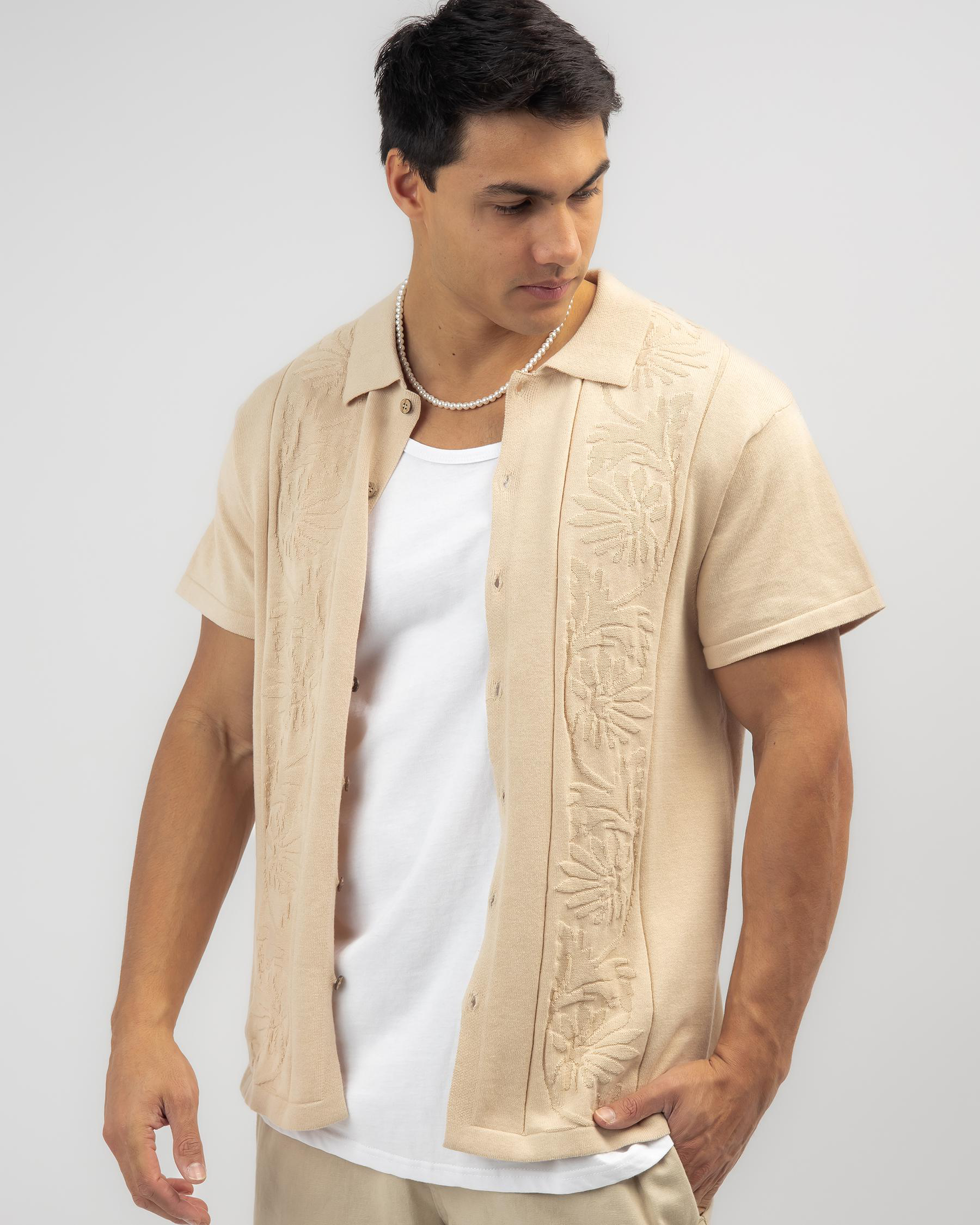 Shop The Critical Slide Society Access Knit Shirt In Oatmeal - Fast ...
