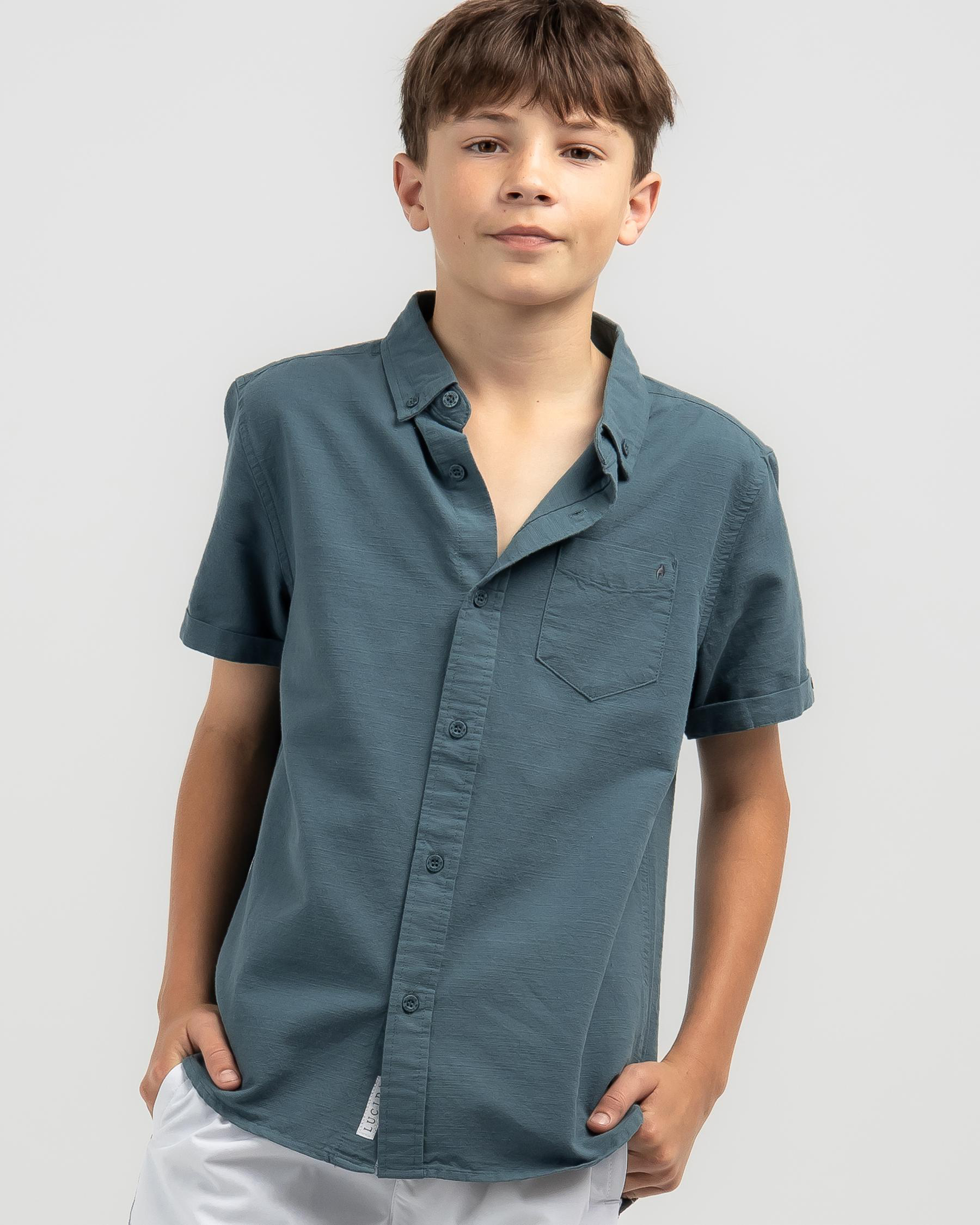 Shop Lucid Boys' Virtuous Short Sleeve Shirt In Teal - Fast Shipping ...
