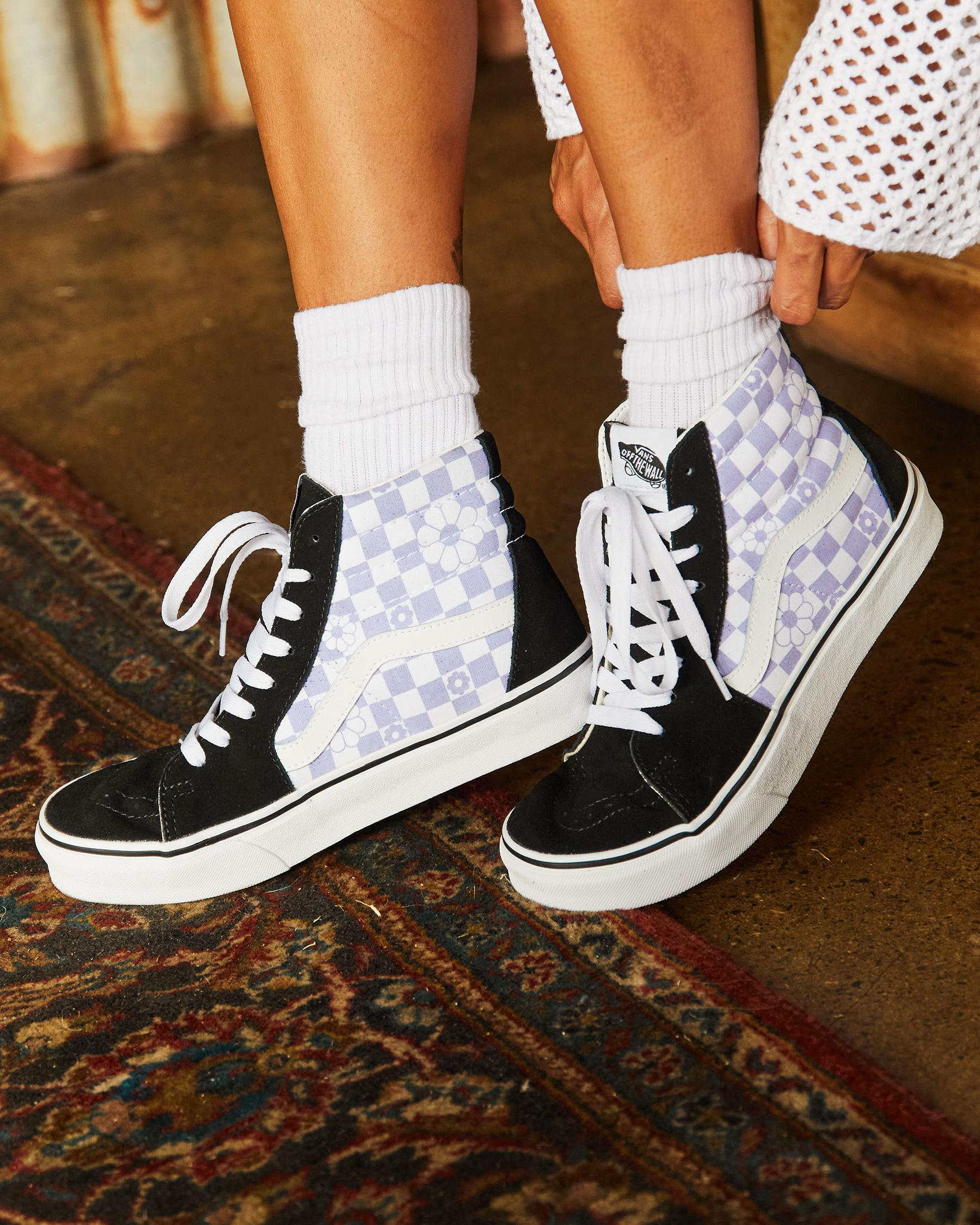 Vans Womens Sk8-Hi Shoes In Floral Check Lavender/black - Fast Shipping ...