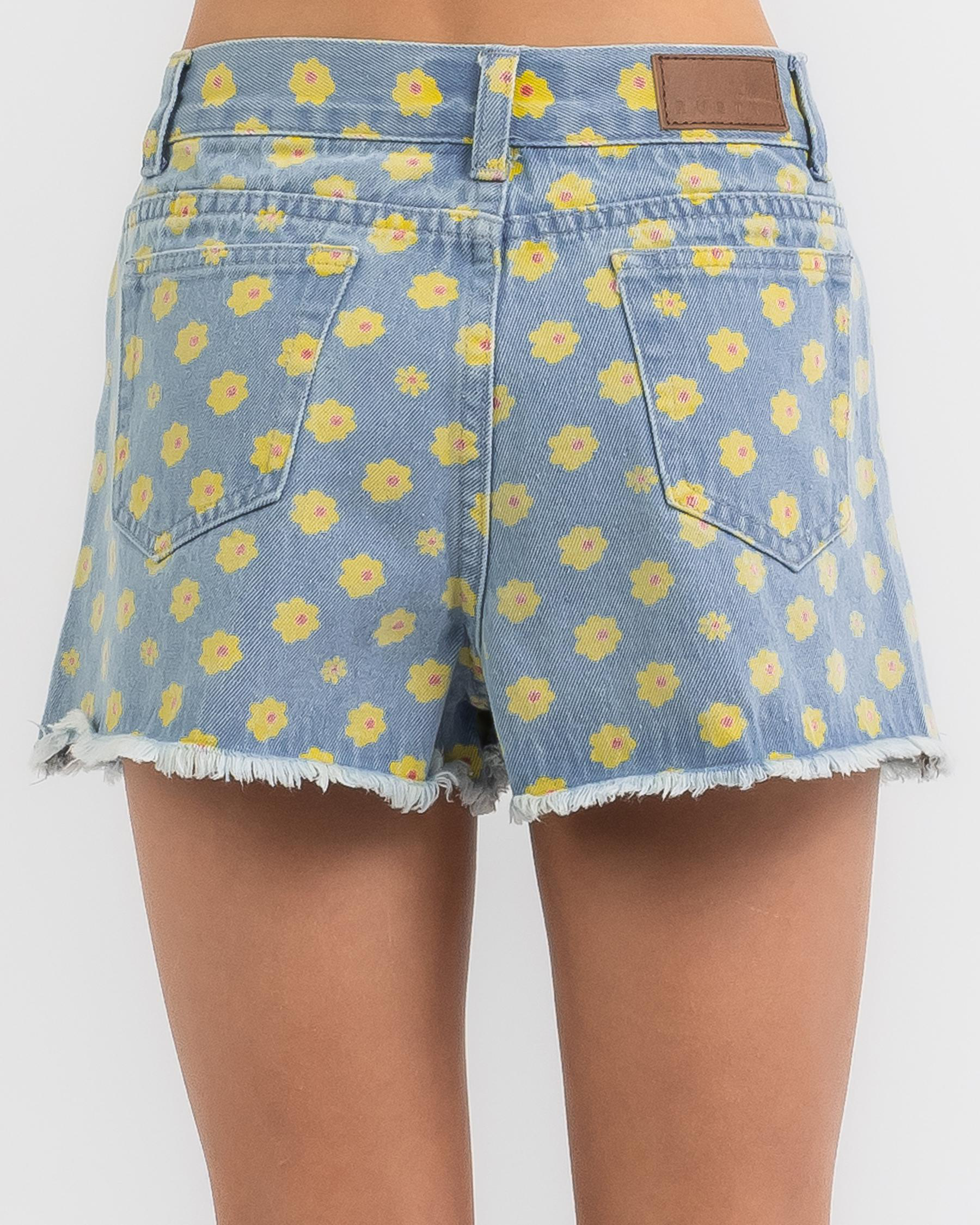 Shop Rusty Girl's Daisy Kick Flare Denim Shorts In Sky Blue - Fast ...