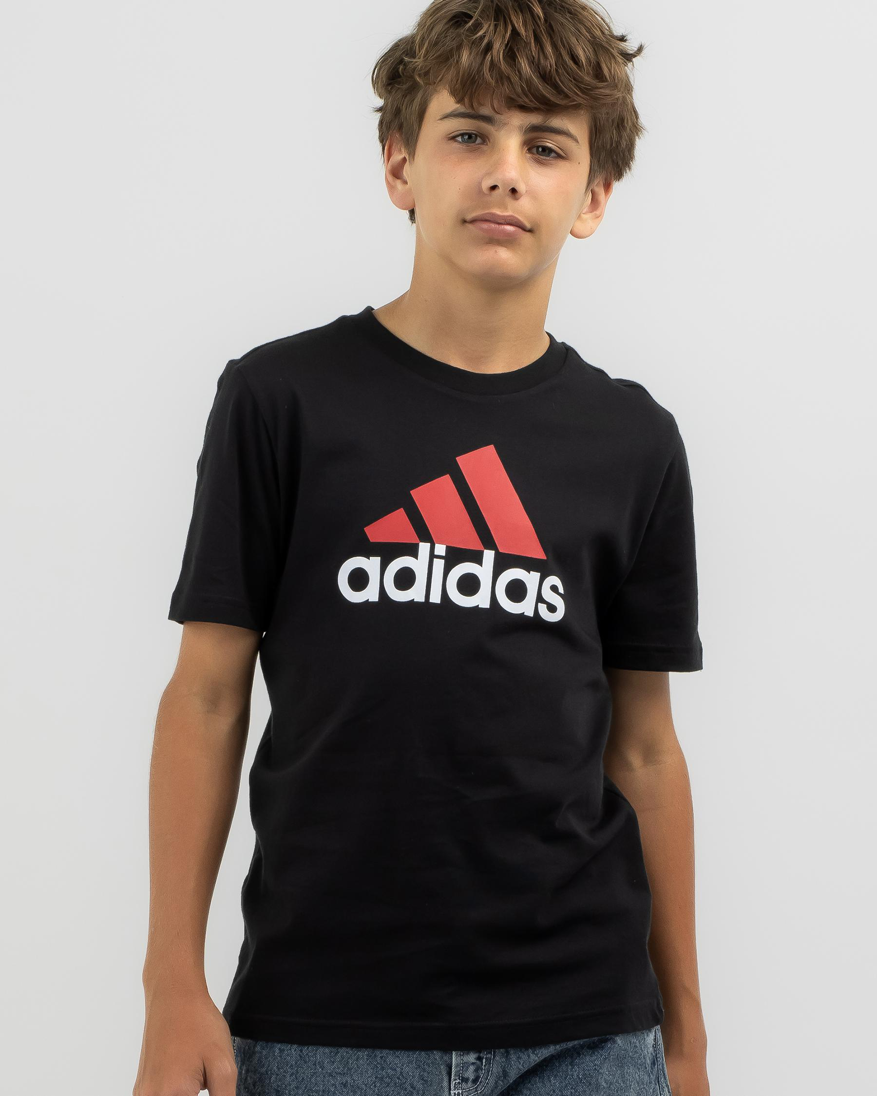 Shop adidas Boys' Big Logo 2 Colour T-Shirt In Black/better Scarlet ...