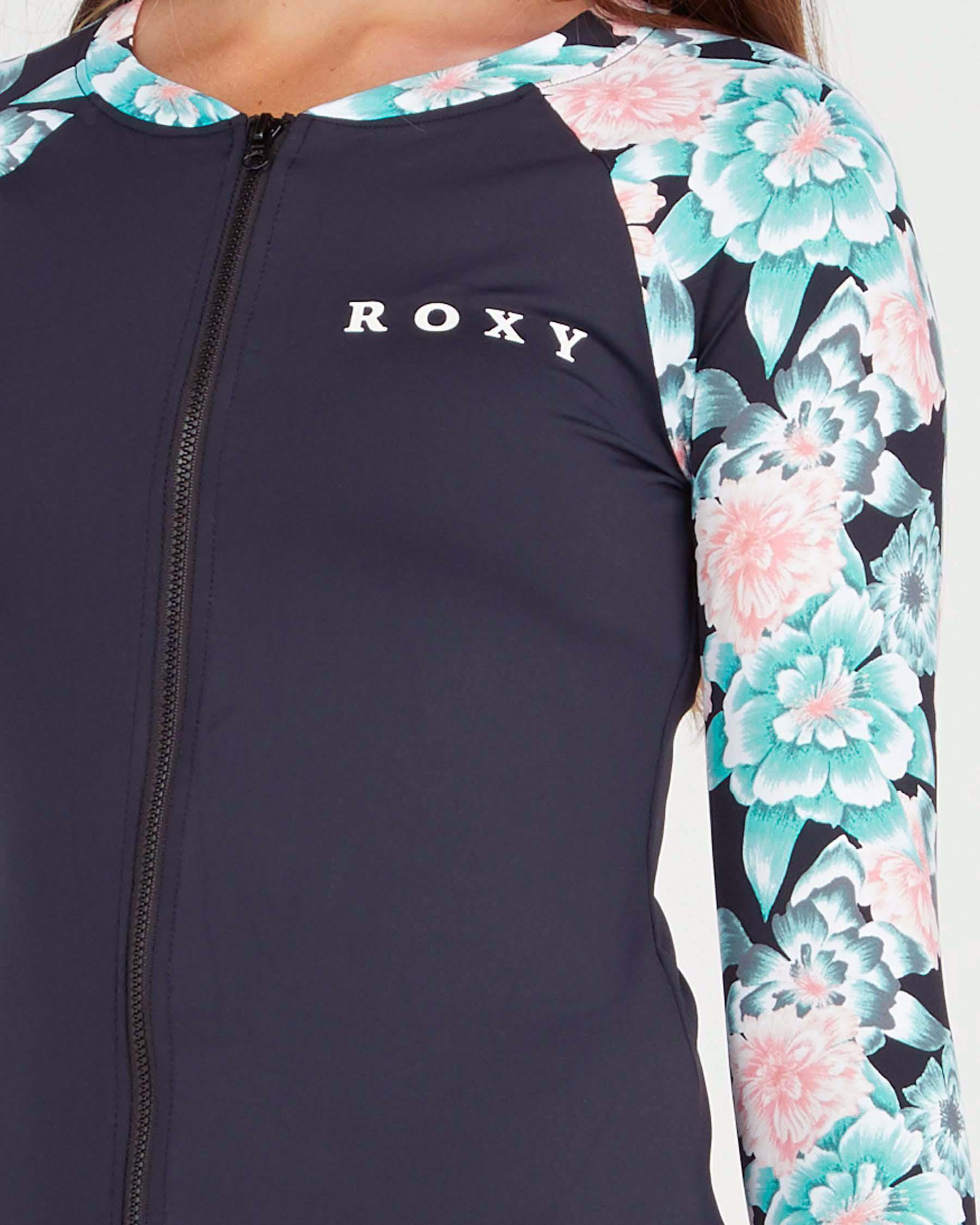 Shop Roxy Girls Surf My Mind Long Sleeve Rash Vest In Anthracite S ...