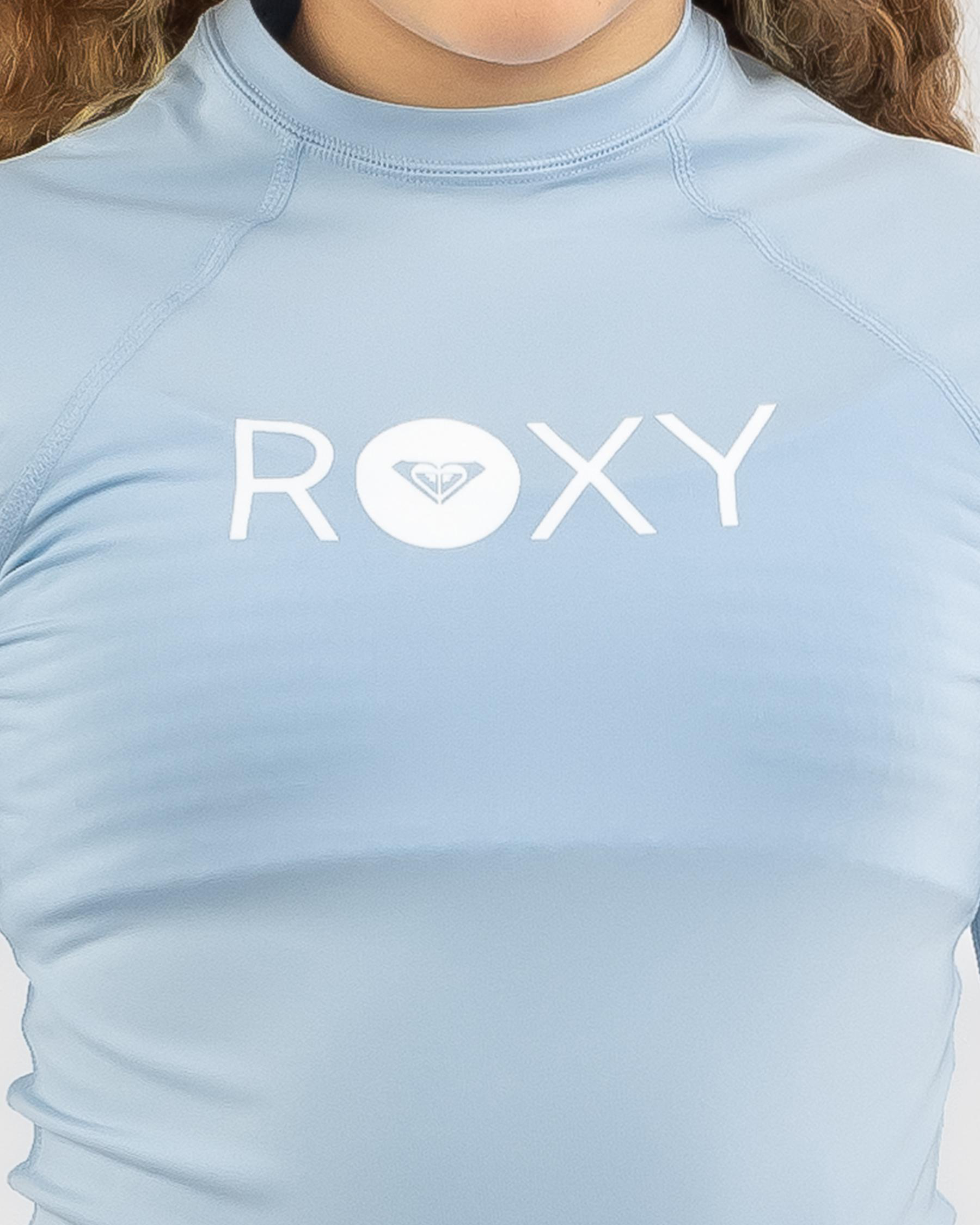 Shop Roxy Girls' Essential Short Sleeve Rash Vest In Clear Sky - Fast ...