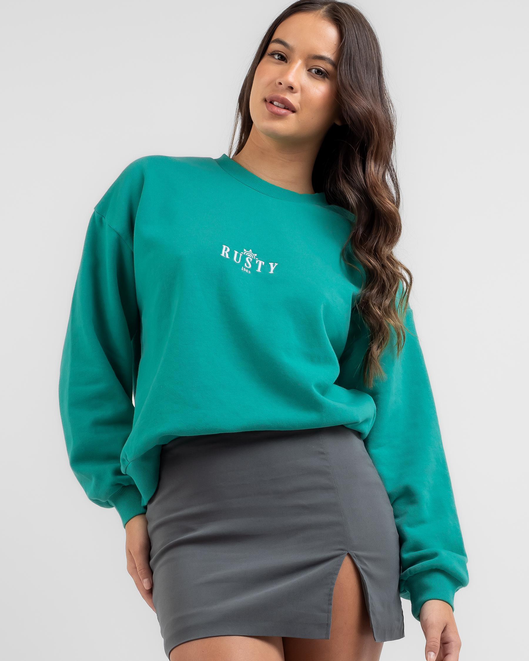 Rusty Sunrise Relaxed Crewneck Sweatshirts In Emerald - FREE* Shipping ...