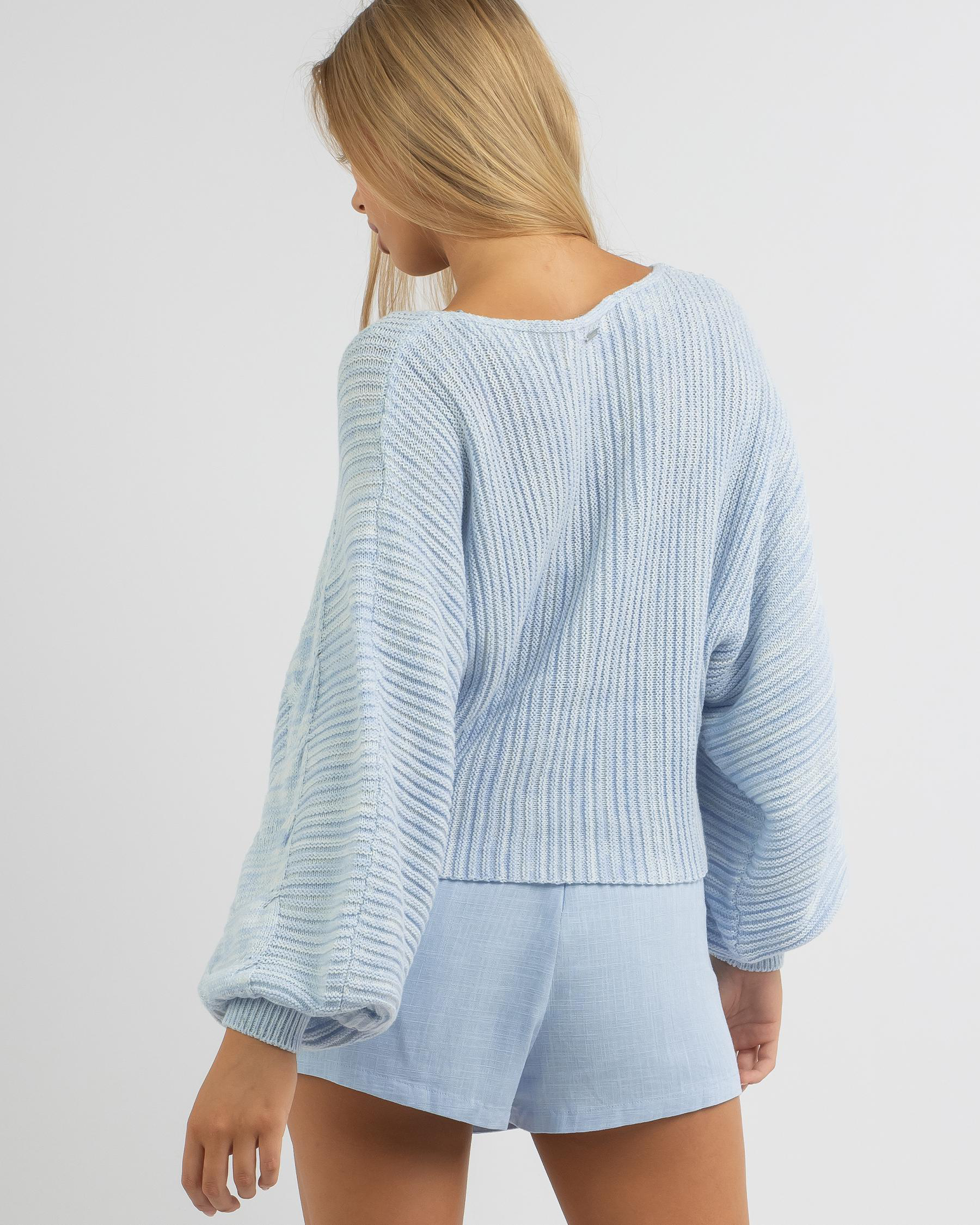 Shop Mooloola Talking To The Moon Knit Jumper In Light Blue Marle ...