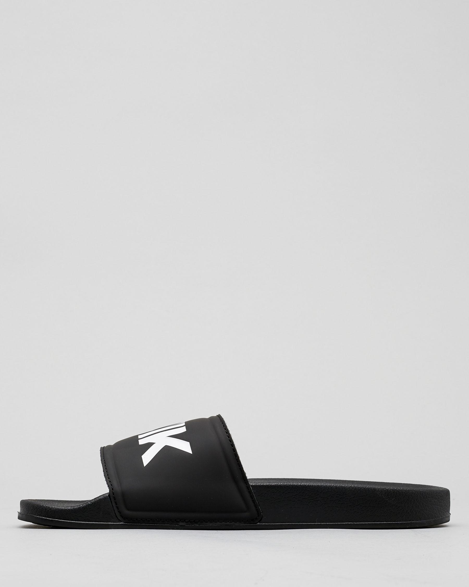 Shop Quiksilver Sessions Slides In Black/white/black - Fast Shipping ...