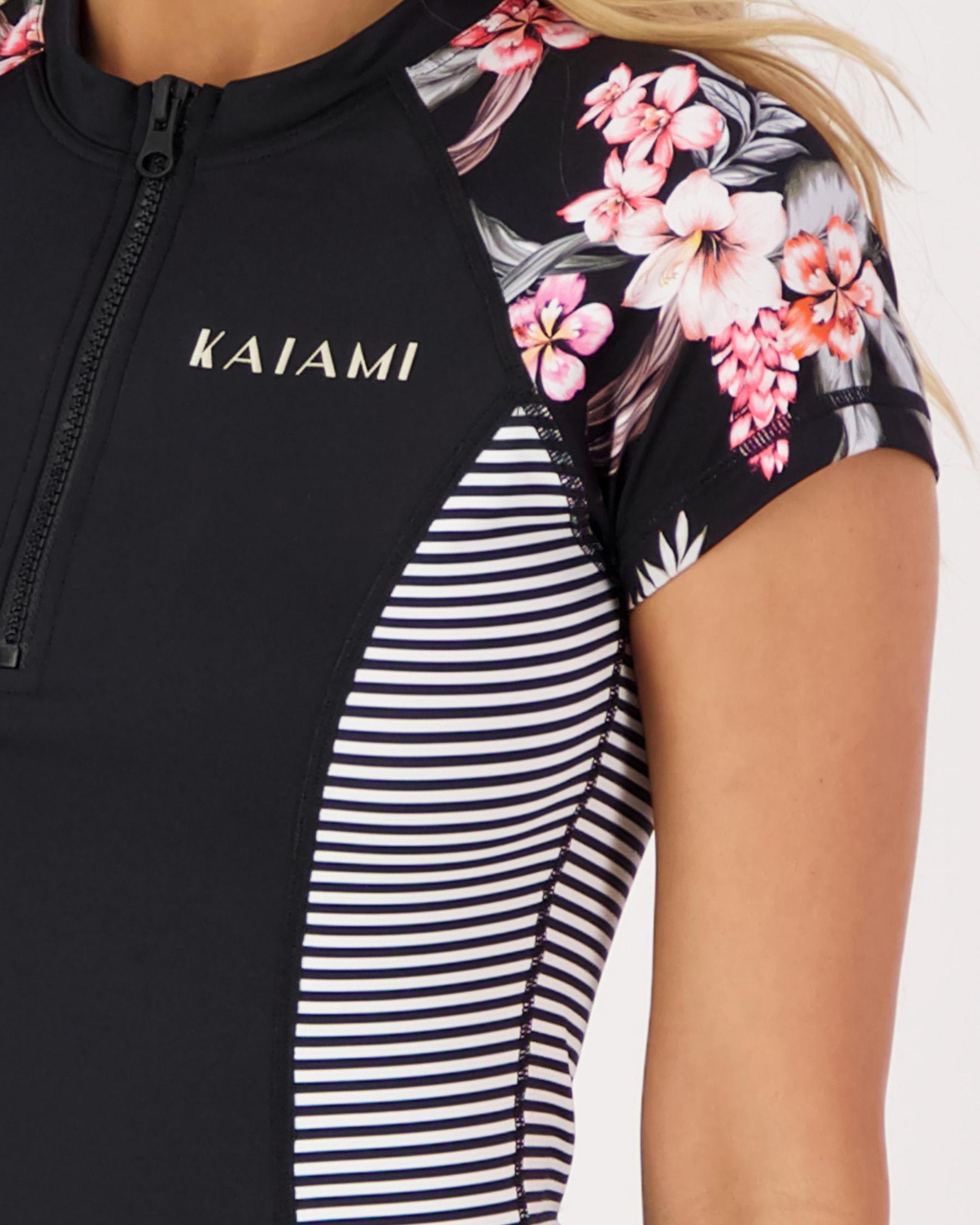 Shop Kaiami Kona Cap Sleeve Rash Vest In Black/multi - Fast Shipping ...