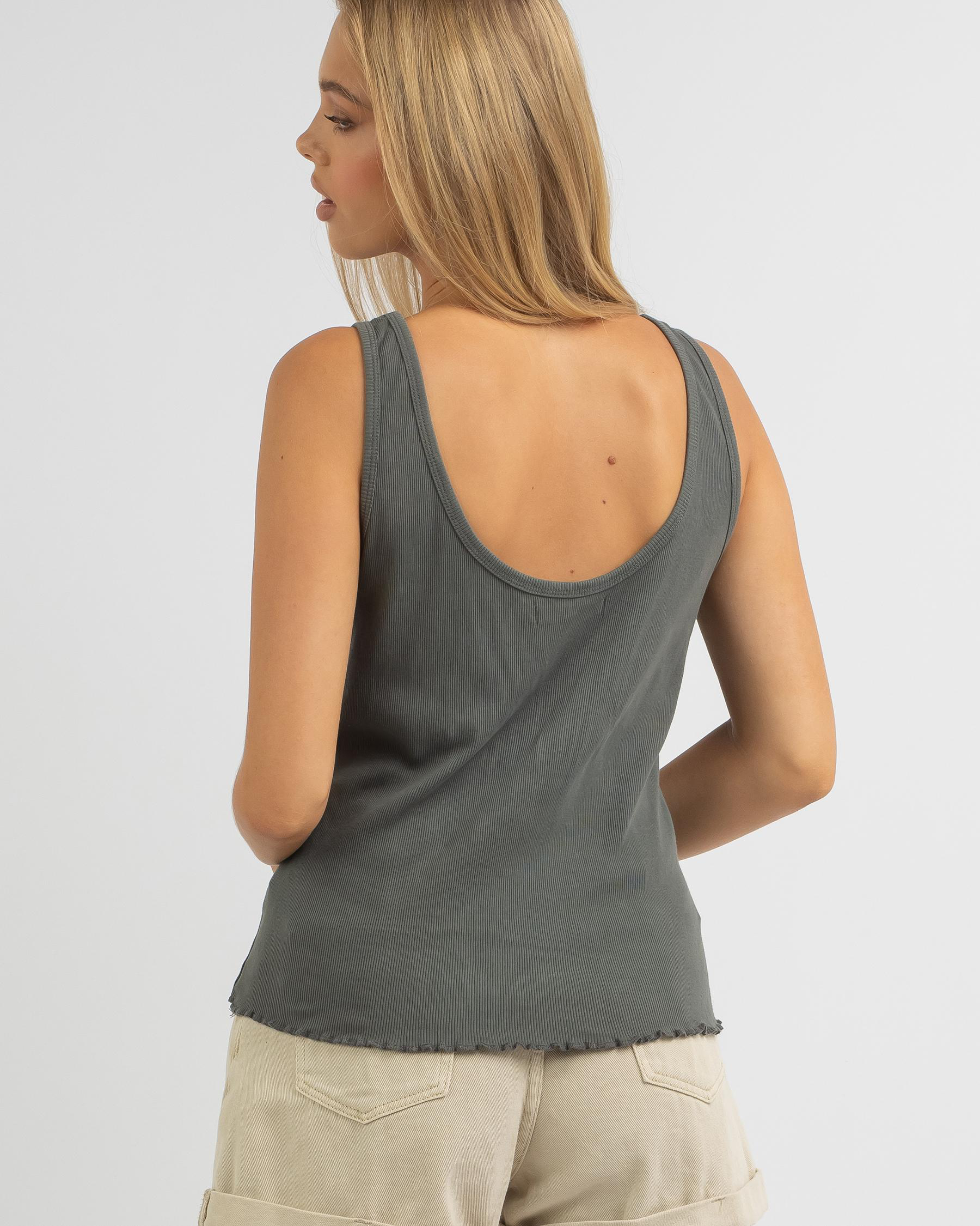 Shop Rip Curl Surf Prey Rib Tank Top In Charcoal - Fast Shipping & Easy ...