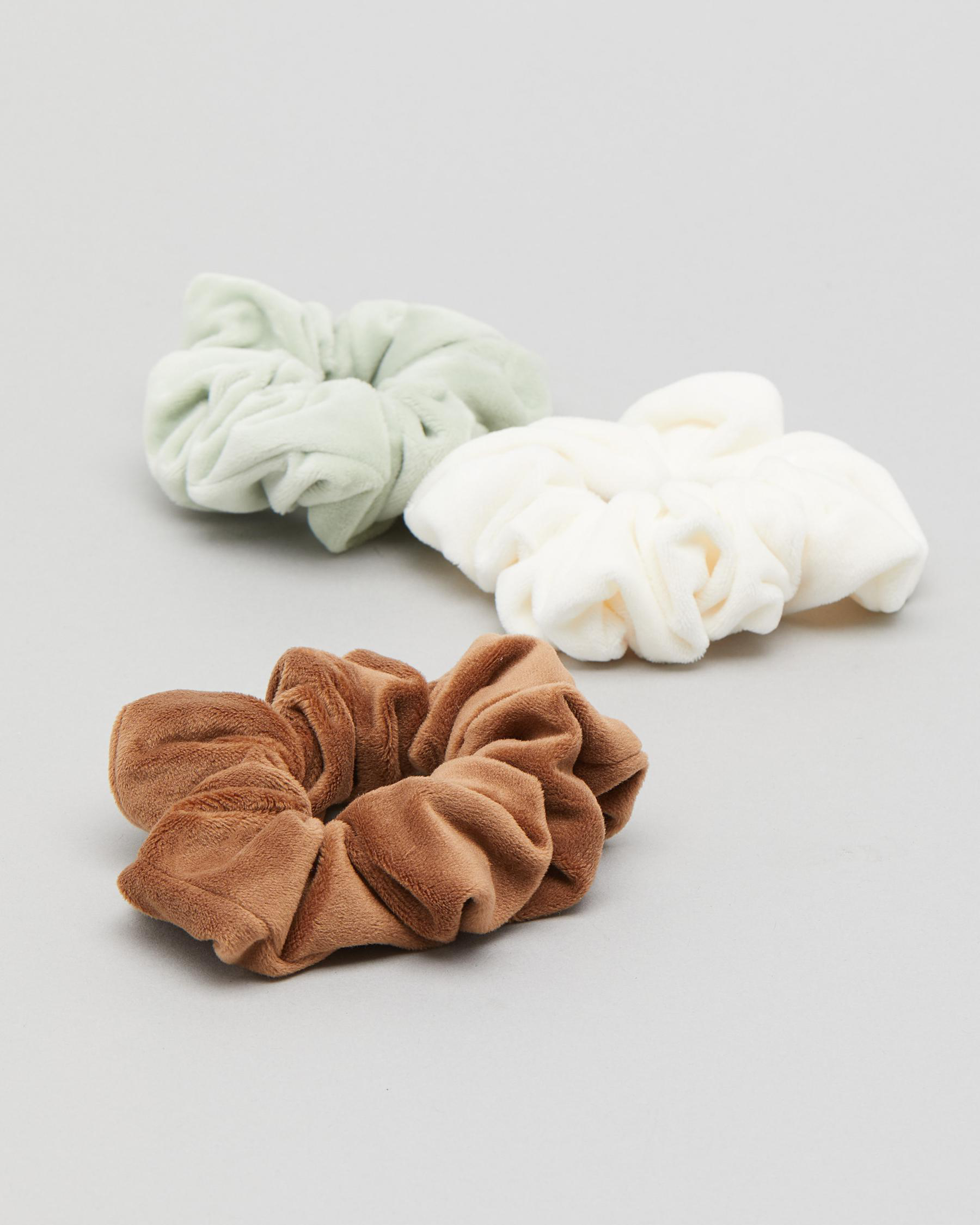 Shop Karyn In LA Velvet Scrunchie Pack In Sage/seashell/choc - Fast ...