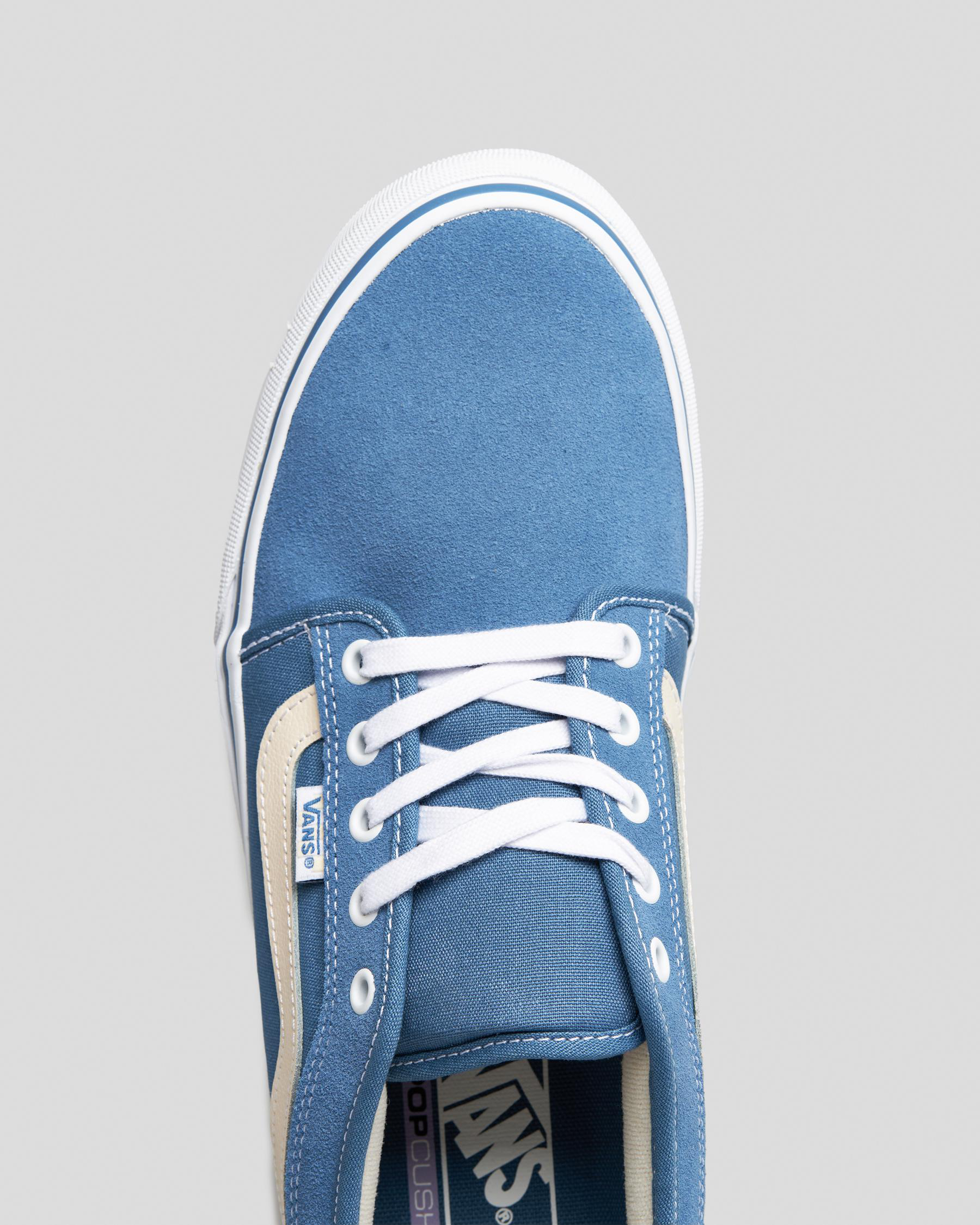 Shop Vans Chukka Side Stripe Shoes In Cream/light Navy - Fast Shipping ...