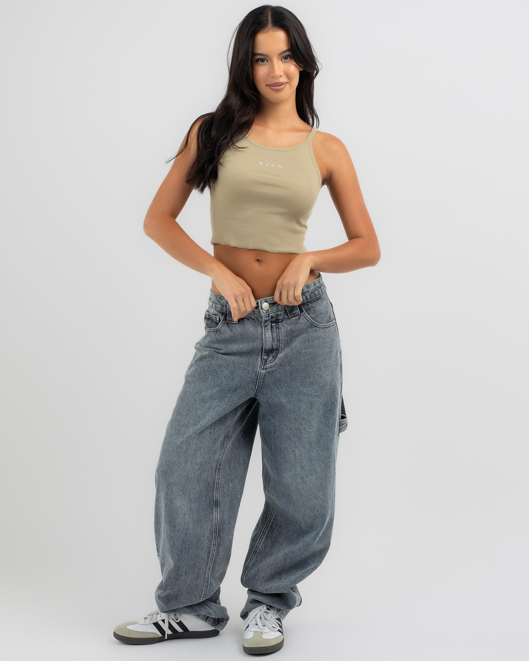 Shop RVCA Haru Slide Tank Top In Khaki - Fast Shipping & Easy Returns ...