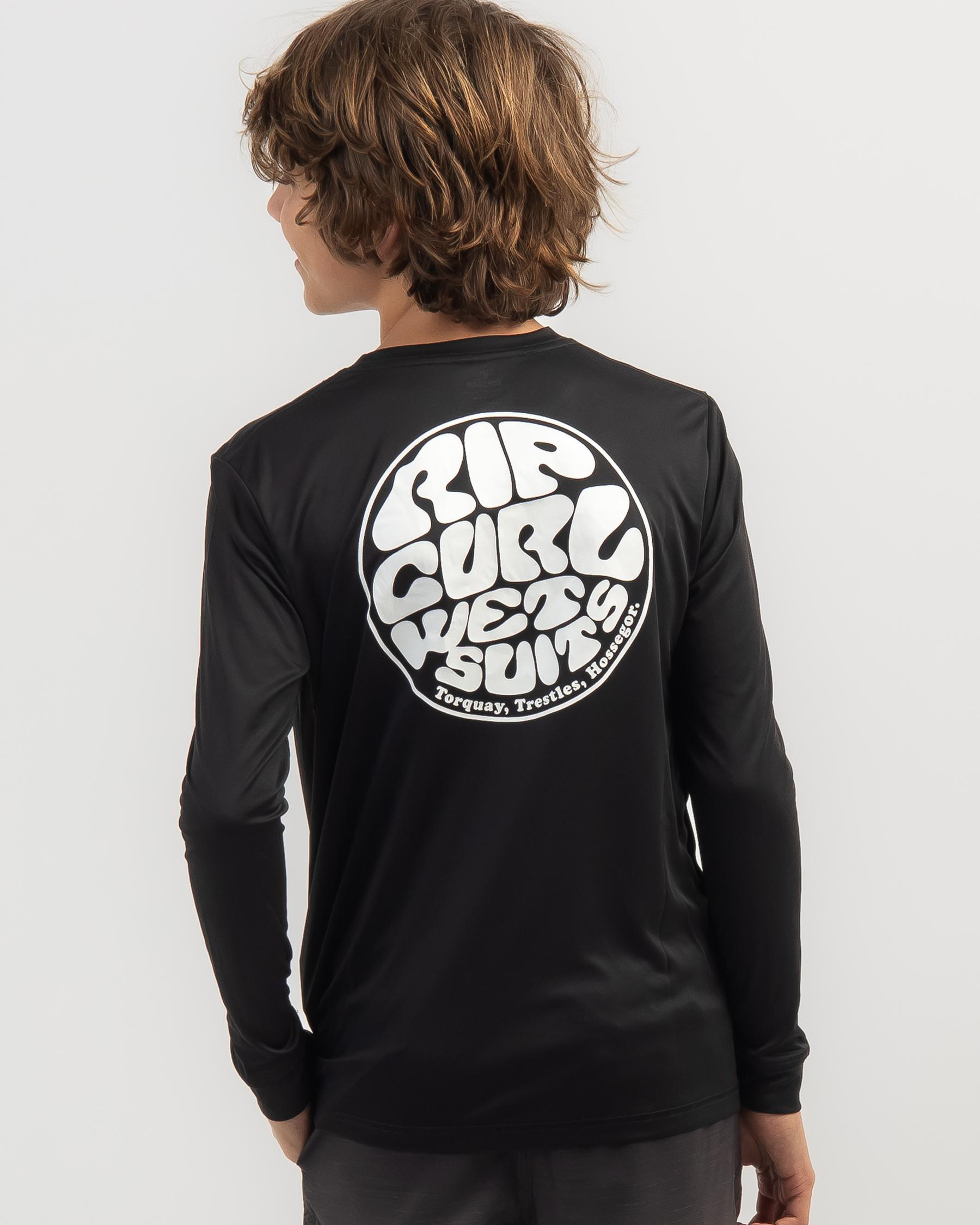 Shop Rip Curl Boys' Icons Surflite Long Sleeve Rash Vest In Black ...