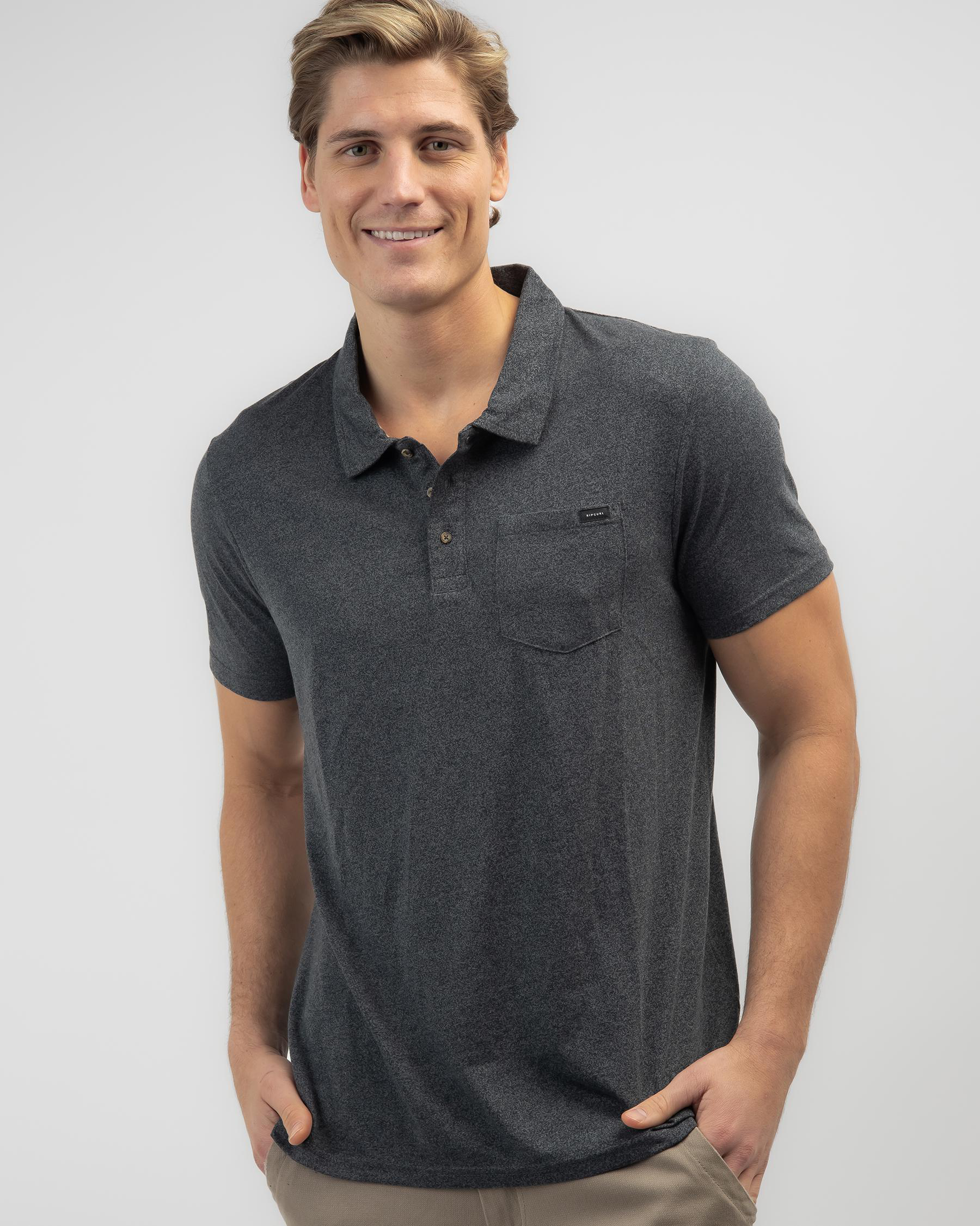 Shop Rip Curl Too Easy Polo Shirt In Black Marle - Fast Shipping & Easy ...