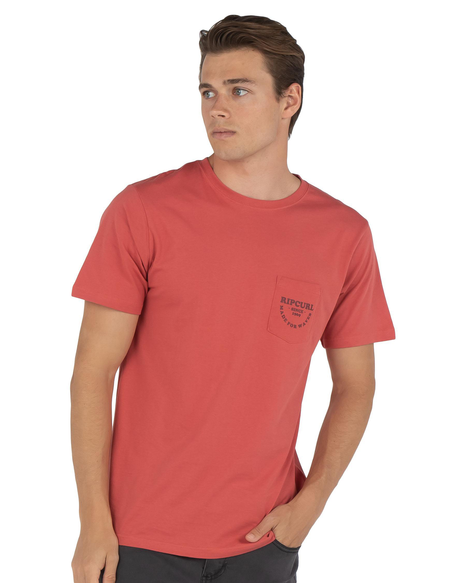 Shop Rip Curl Made For Pocket T-Shirt In Washed Red - Fast Shipping ...