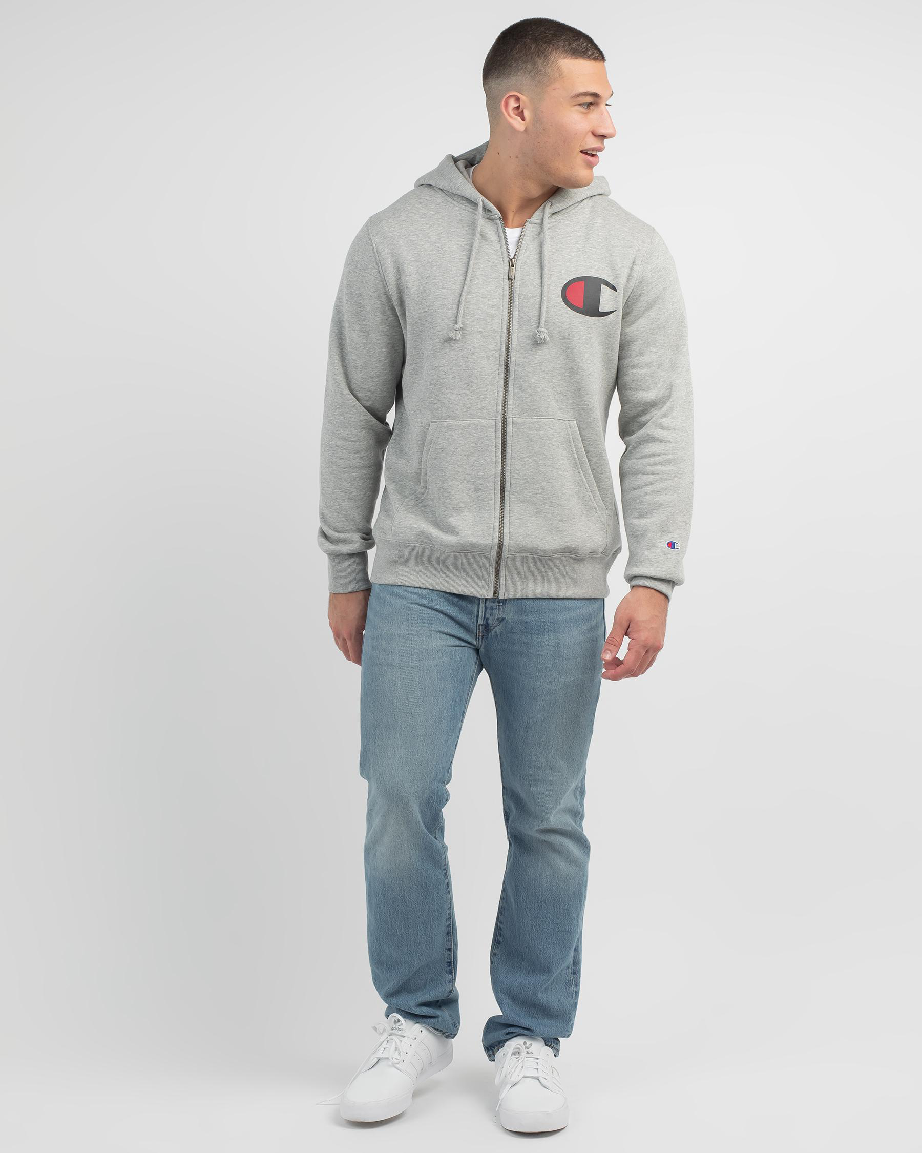 Shop Champion C Logo Hooded Jacket In Oxford Heather - Fast Shipping ...