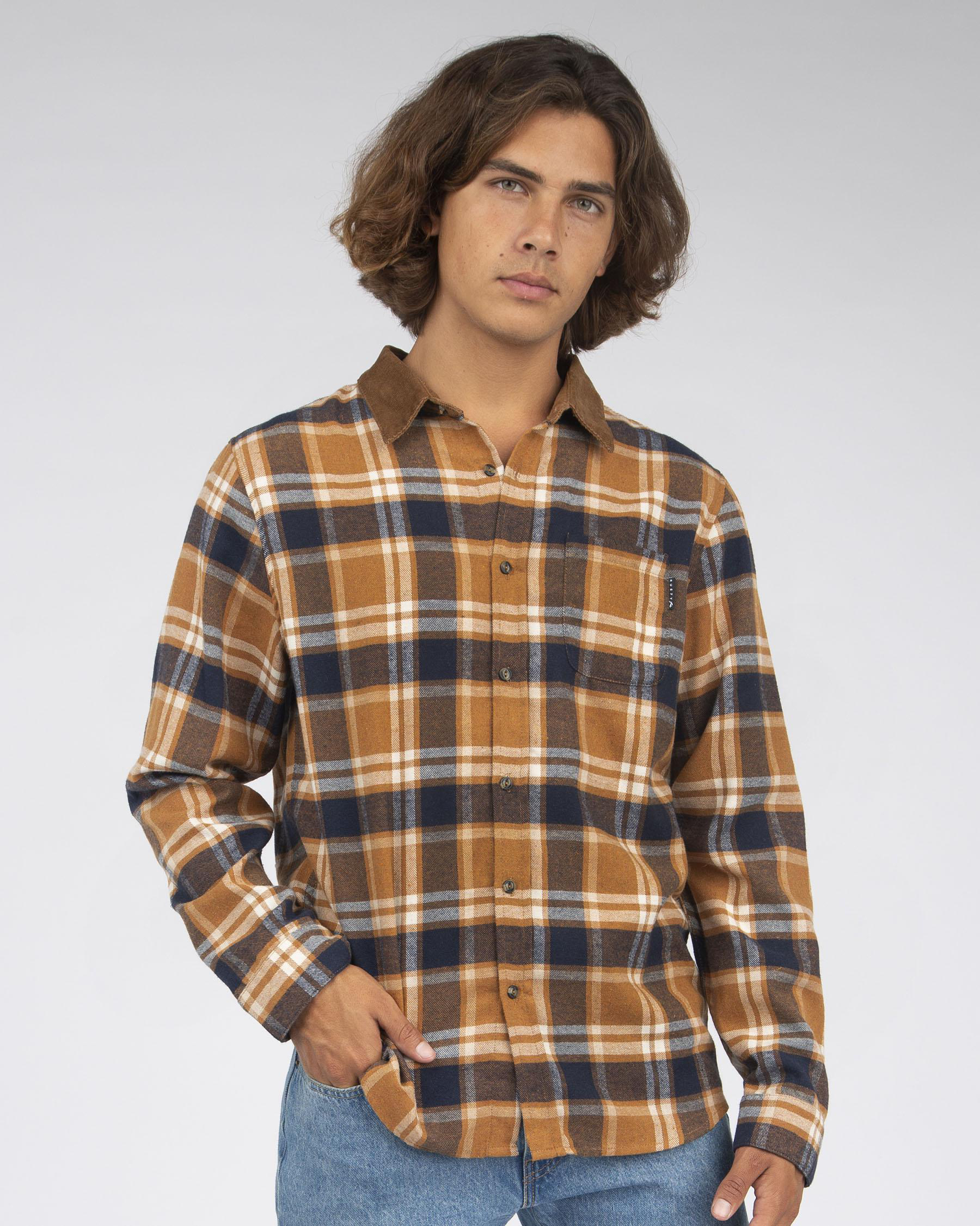 Shop Rusty Sub Culture Flannel Shirt In Camel - Fast Shipping & Easy ...