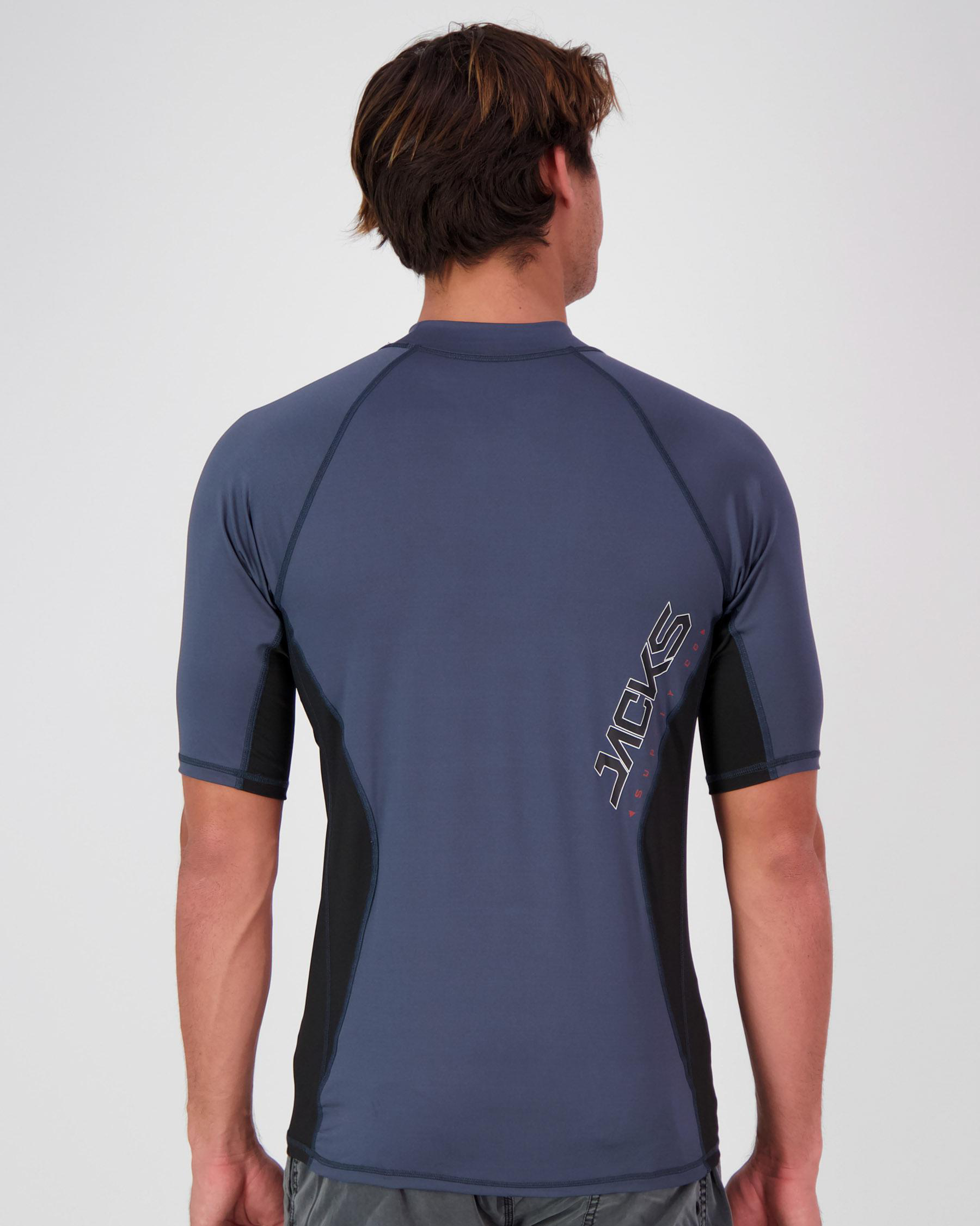 Shop Jacks Tranquil Short Sleeve Rash Vest In Charcoal/black - Fast ...