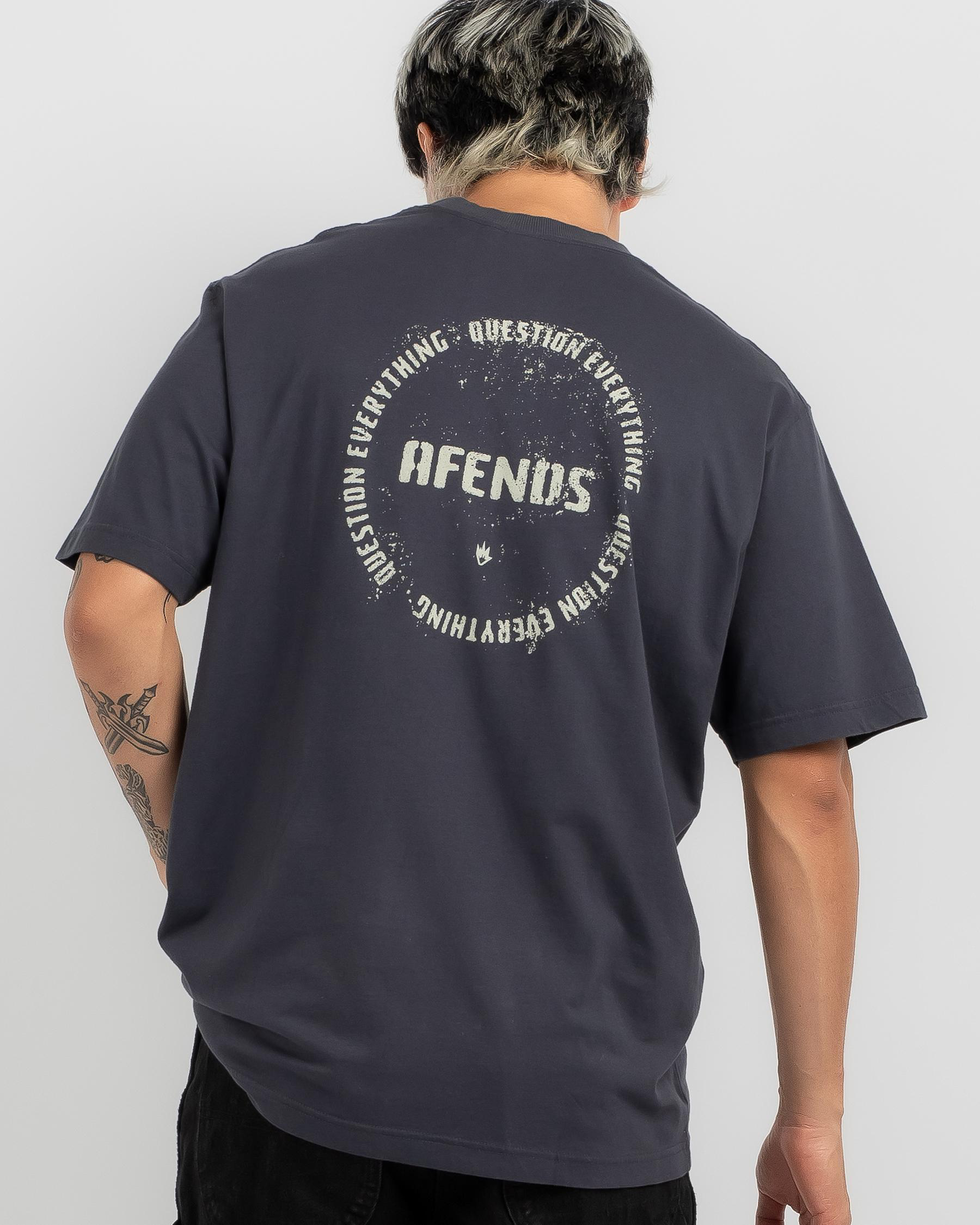 Shop Afends Questions T-Shirt In Charcoal - Fast Shipping & Easy ...