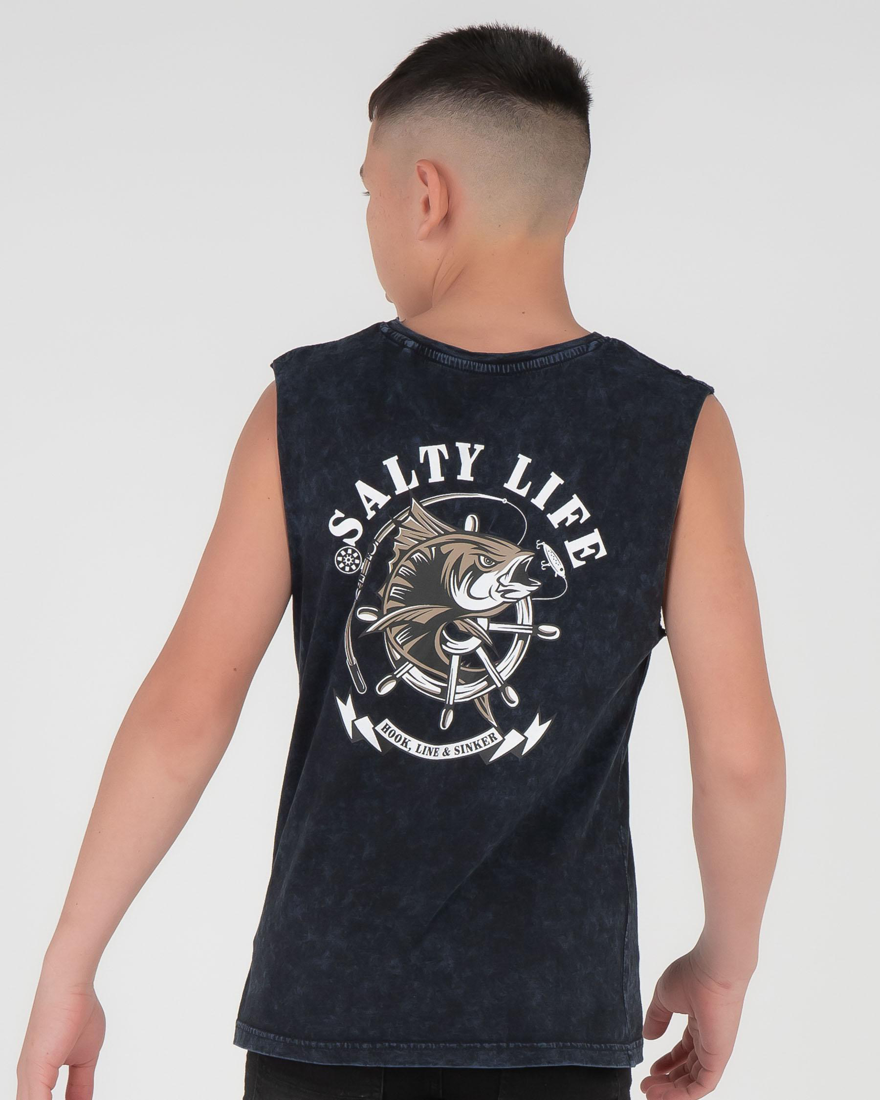 Shop Salty Life Boys' Castaway Muscle Tank In Navy Acid - Fast Shipping ...