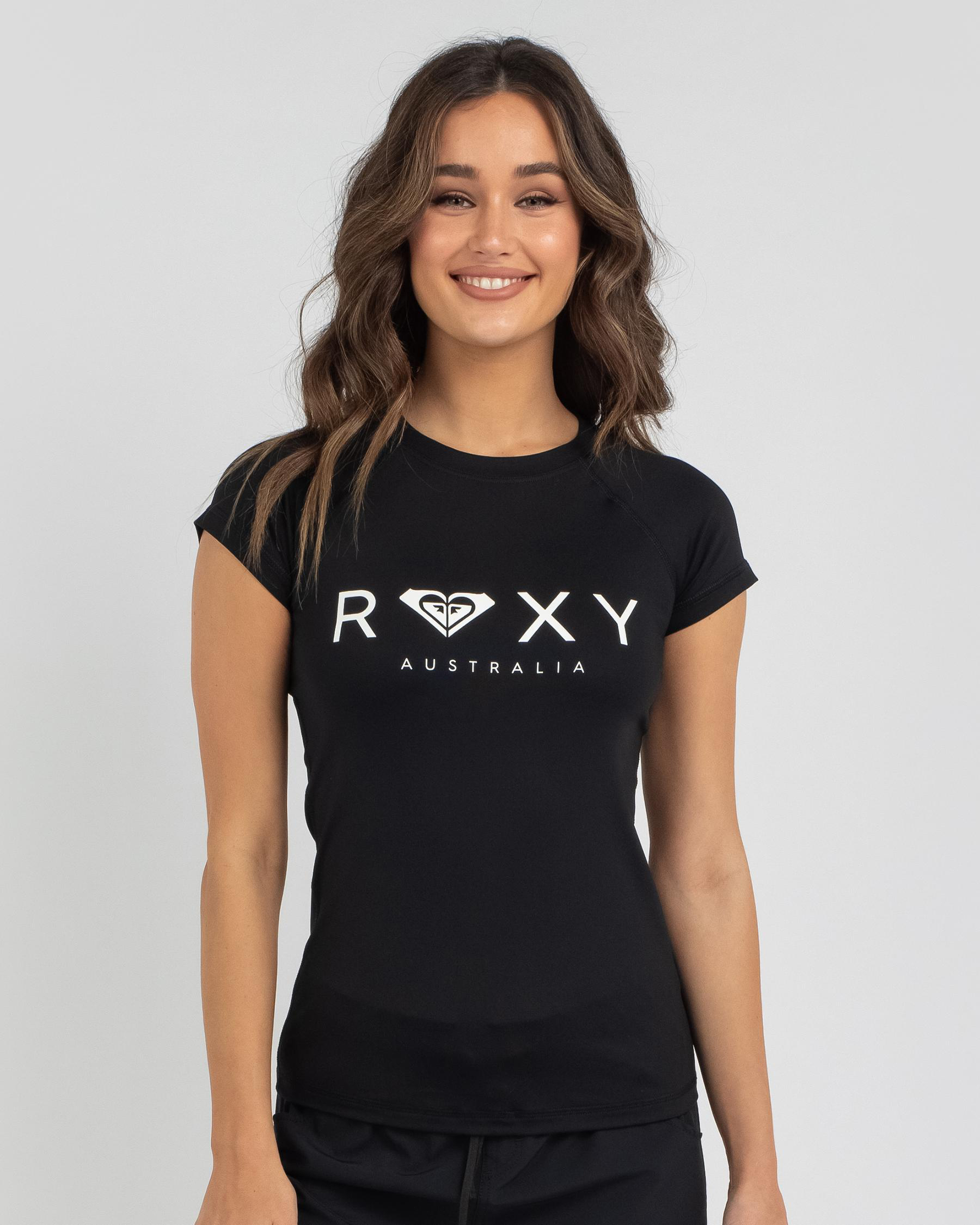 Shop Roxy In the Swell Cap Sleeve Rash Vest In Anthracite - Fast ...