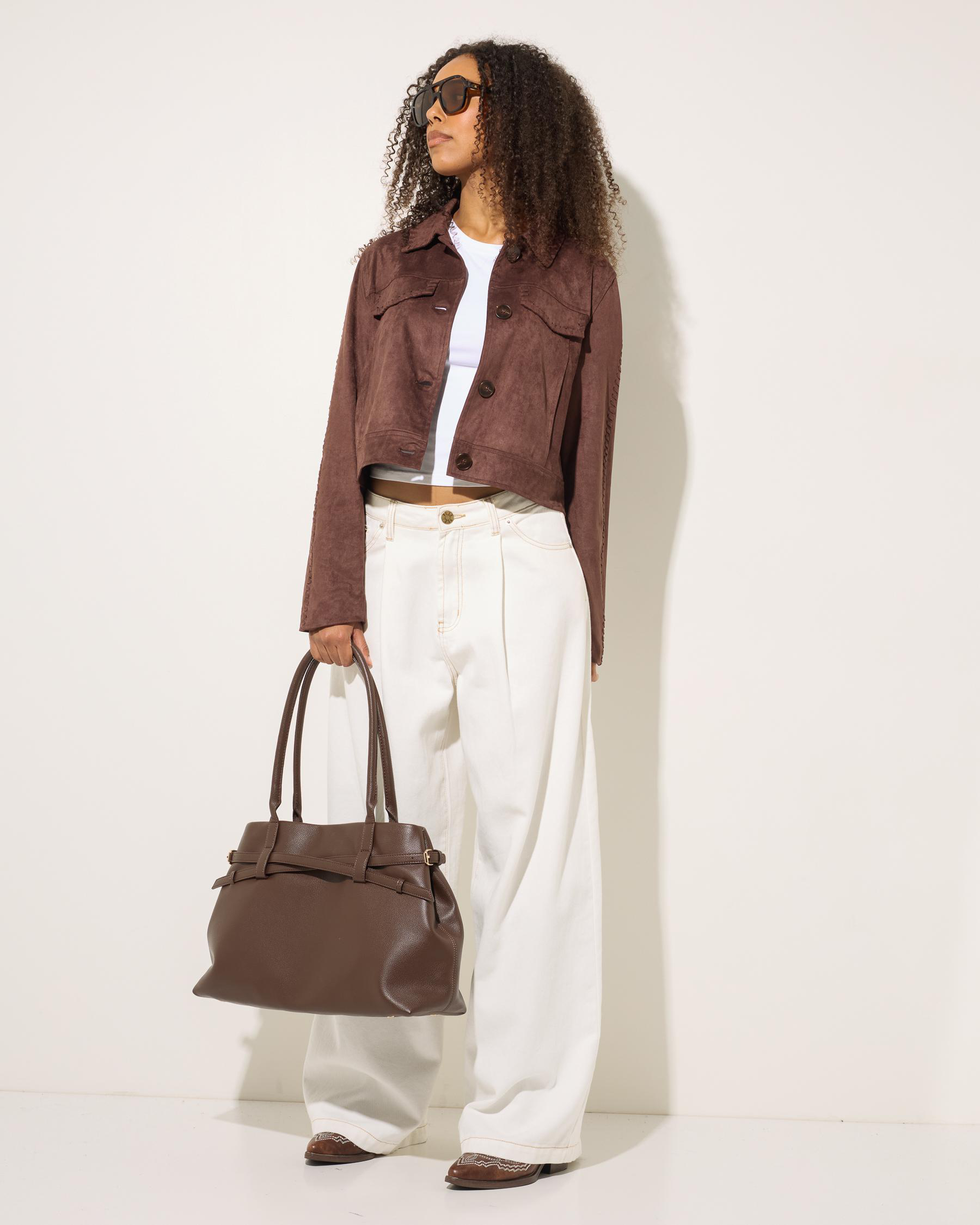 Shop Ava And Ever Splendor Faux Suede Jacket In Espresso - Fast ...