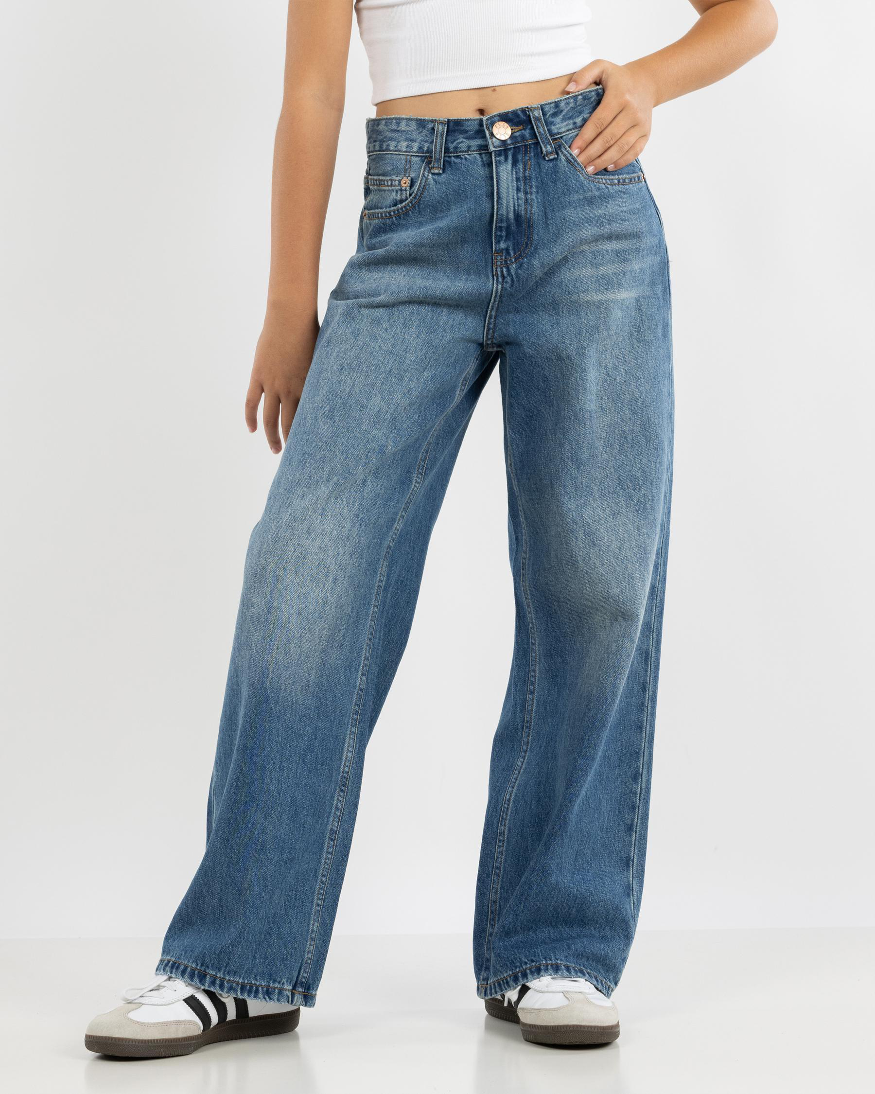 Shop DESU Girls' Soho Wide Leg Jeans In Blasted Dark Blue - Fast Shipping & Easy Returns - City ...