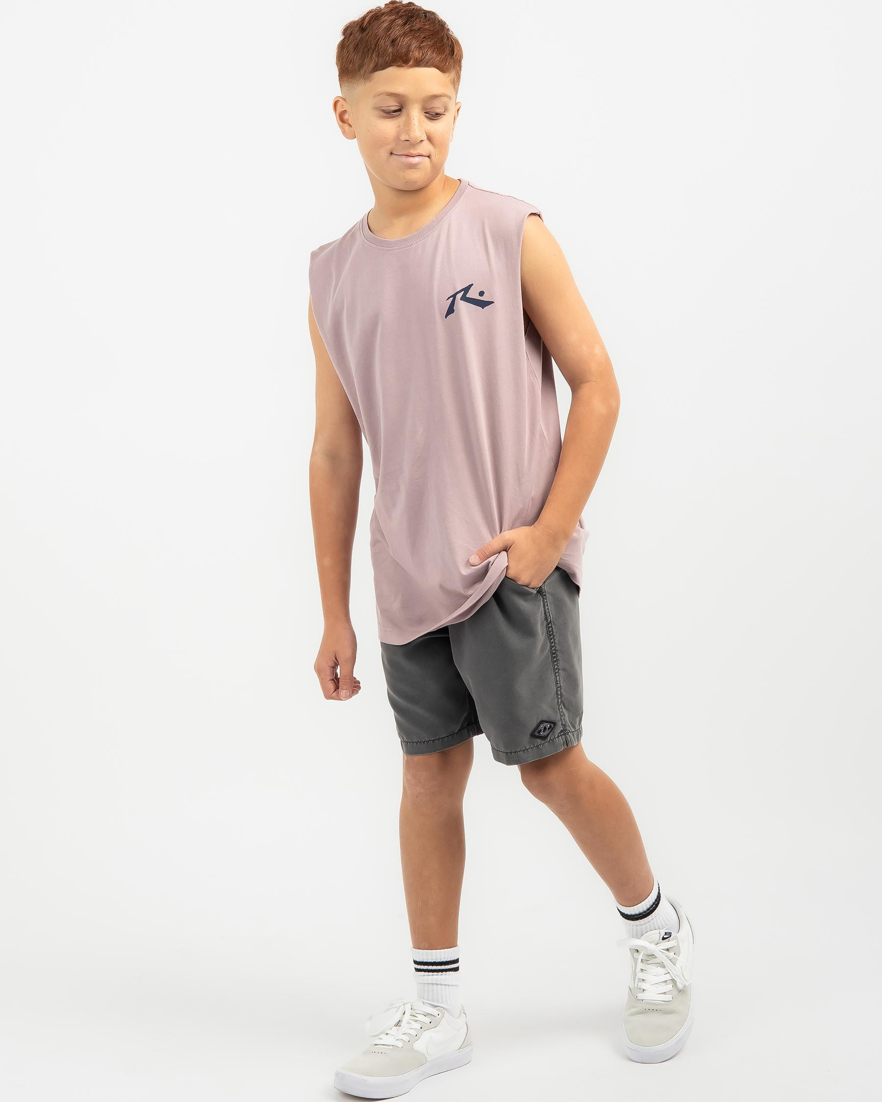 Shop Rusty Boys' Competition Muscle Tank In Elderberry/navy Blue 1 ...