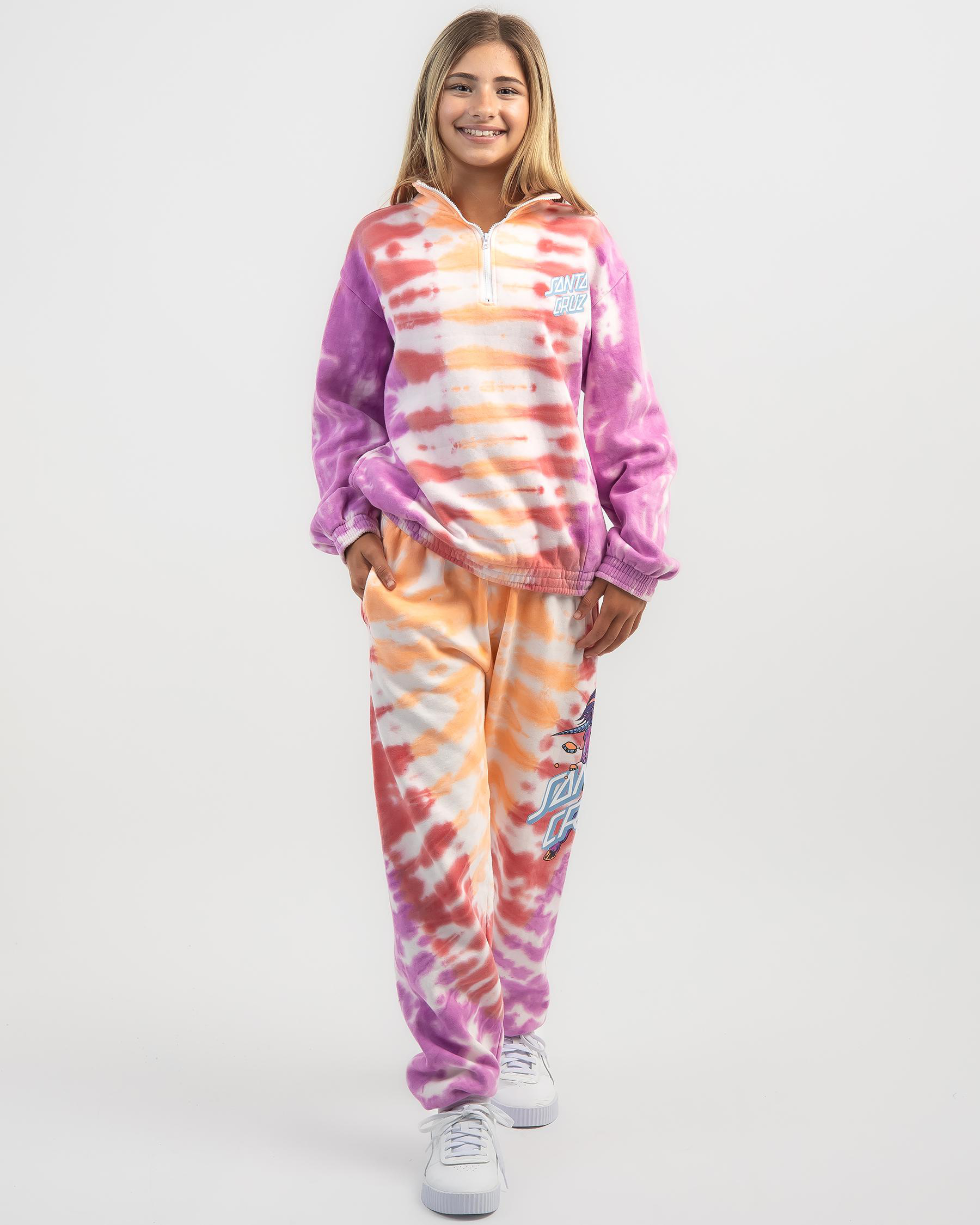 Shop Santa Cruz Girls' Unicorn Stack Strip Track Pants In Pale Pink Tie ...