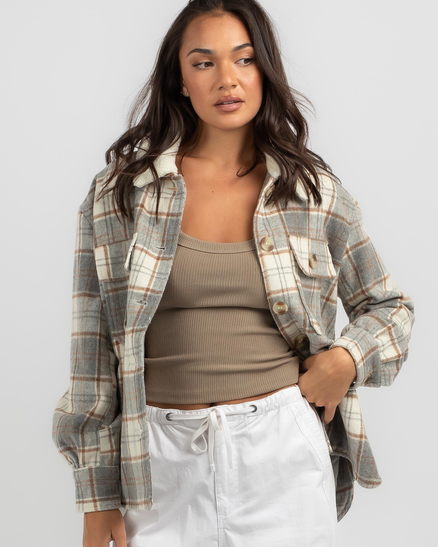 Shop Ava And Ever Bobbie Shacket In Cream/grey-tan - Fast Shipping ...