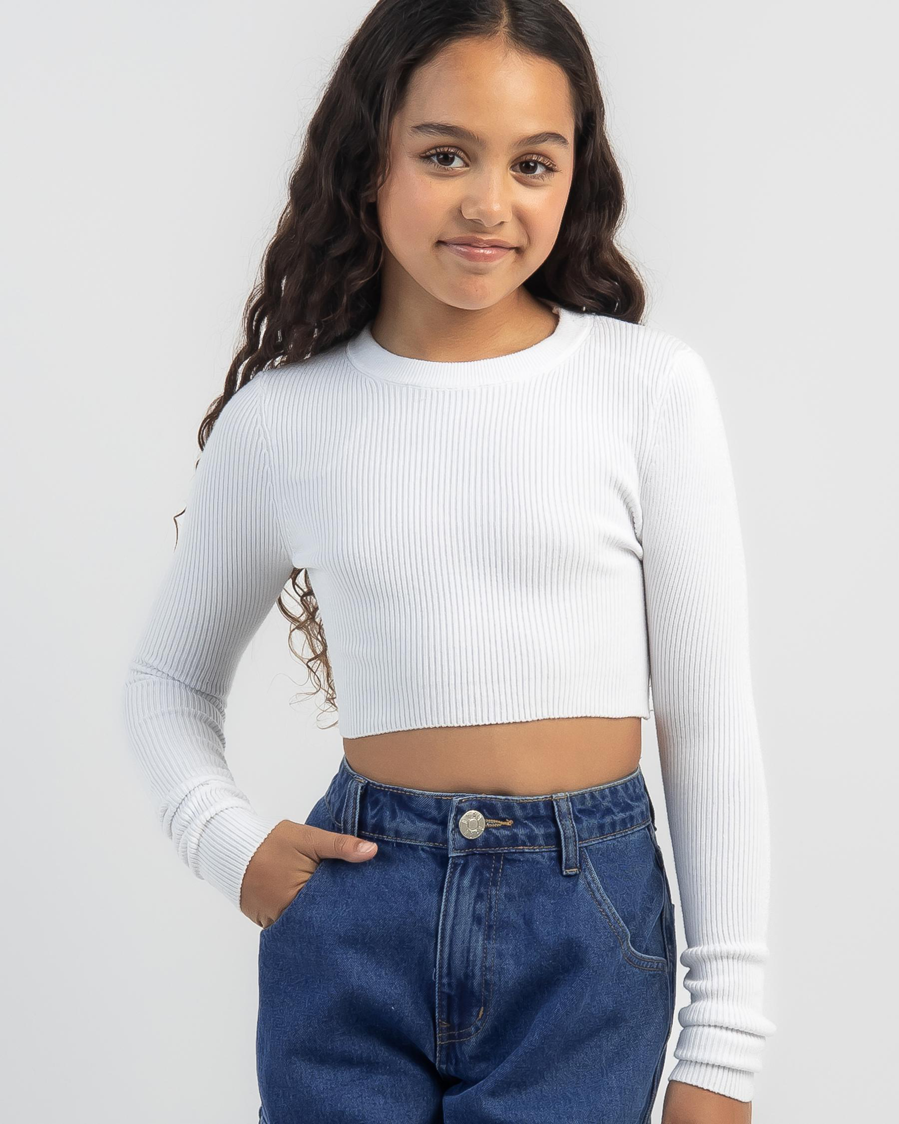 Girls' Basic Long Sleeve Crop Knit Top