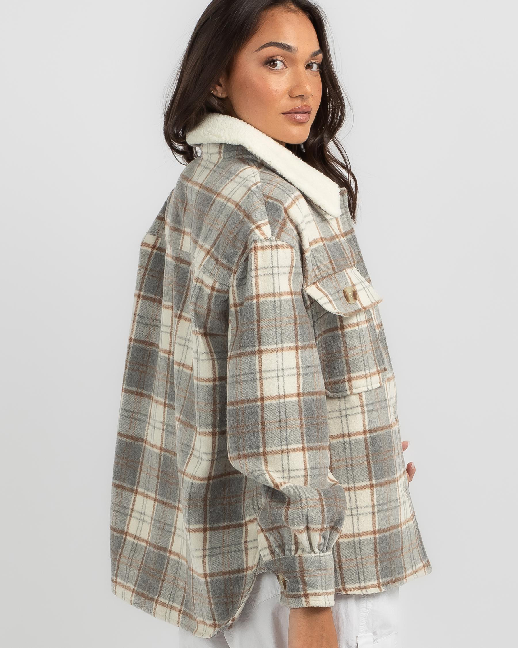 Shop Ava And Ever Bobbie Shacket In Cream/grey-tan - Fast Shipping ...