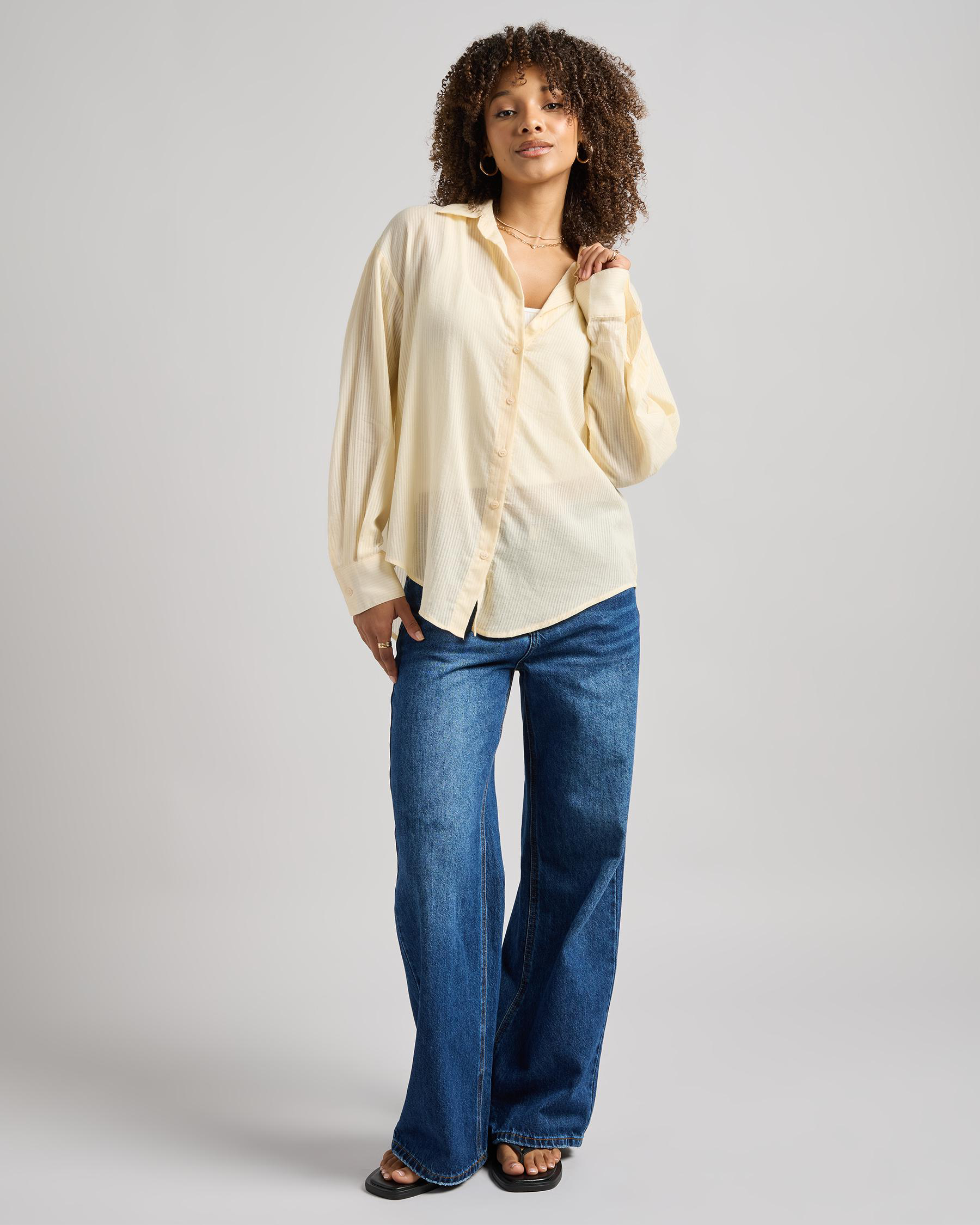 Shop Mooloola Carlie Stripe Long Sleeve Shirt In Butter Stripe - Fast ...