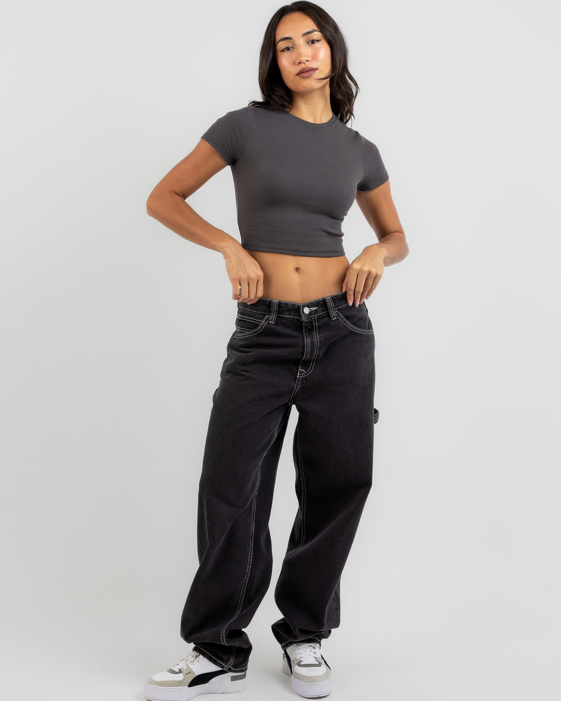 Shop Mooloola Basic Rib Baby Tee In Charcoal - Fast Shipping & Easy ...