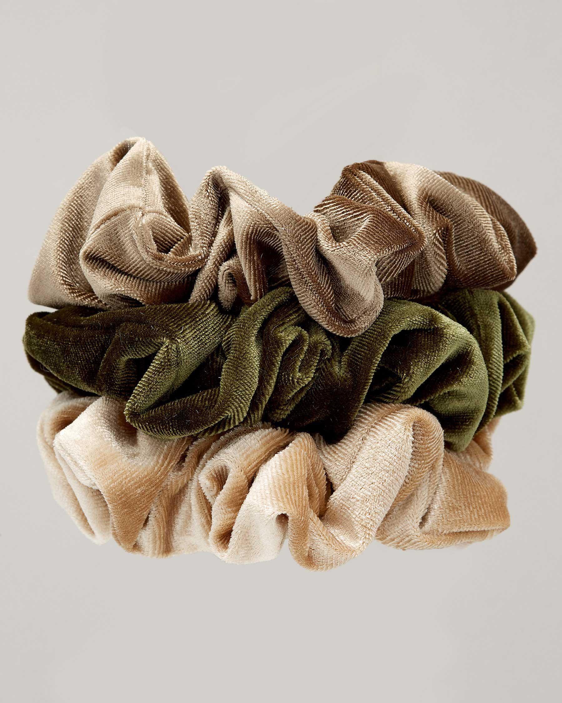 Karyn In LA Velvet Scrunchie Pack In Khaki/taupe/choc - Fast Shipping ...