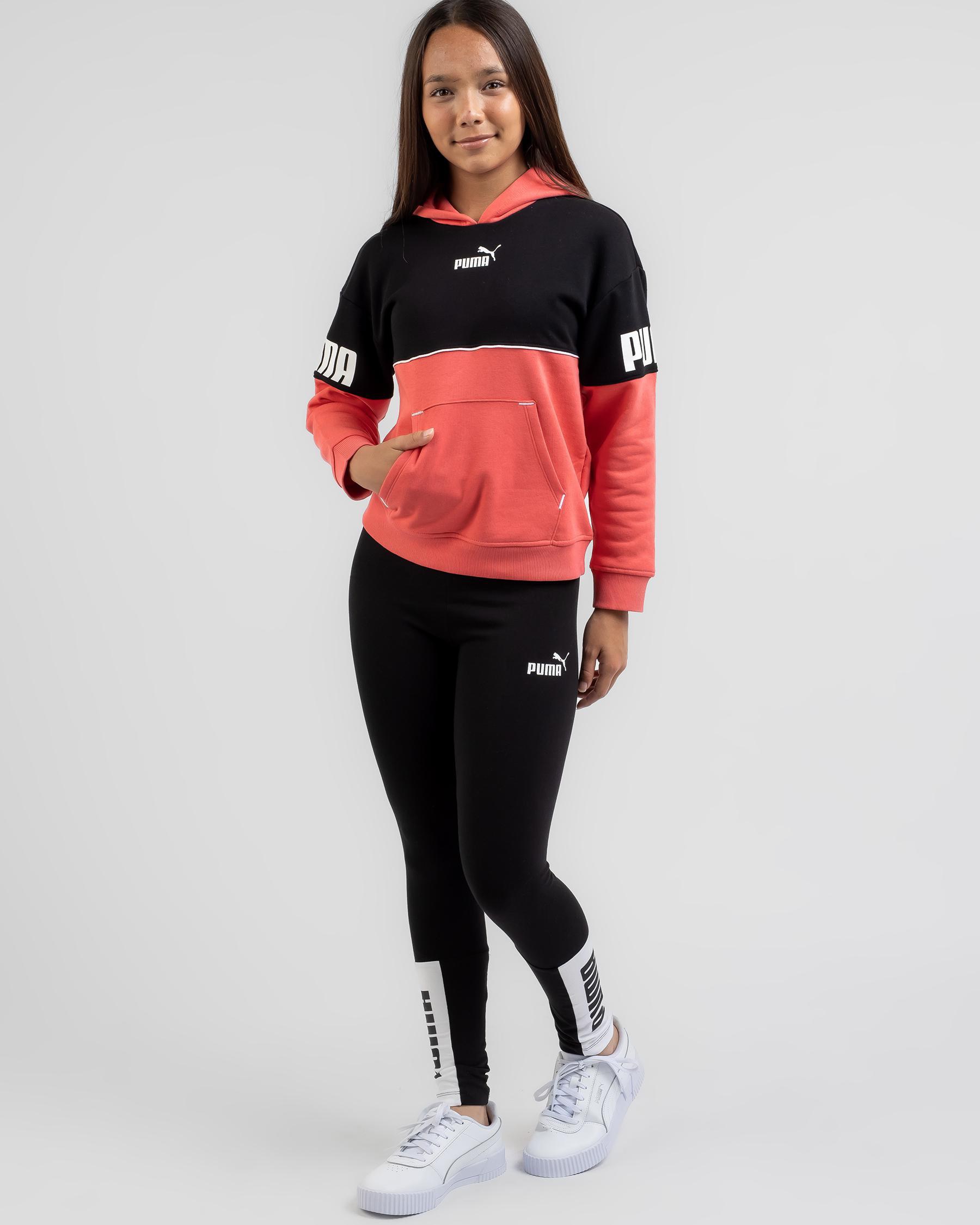 Shop Puma Girls' Power Colourblock Hoodie In Salmon - Fast Shipping ...