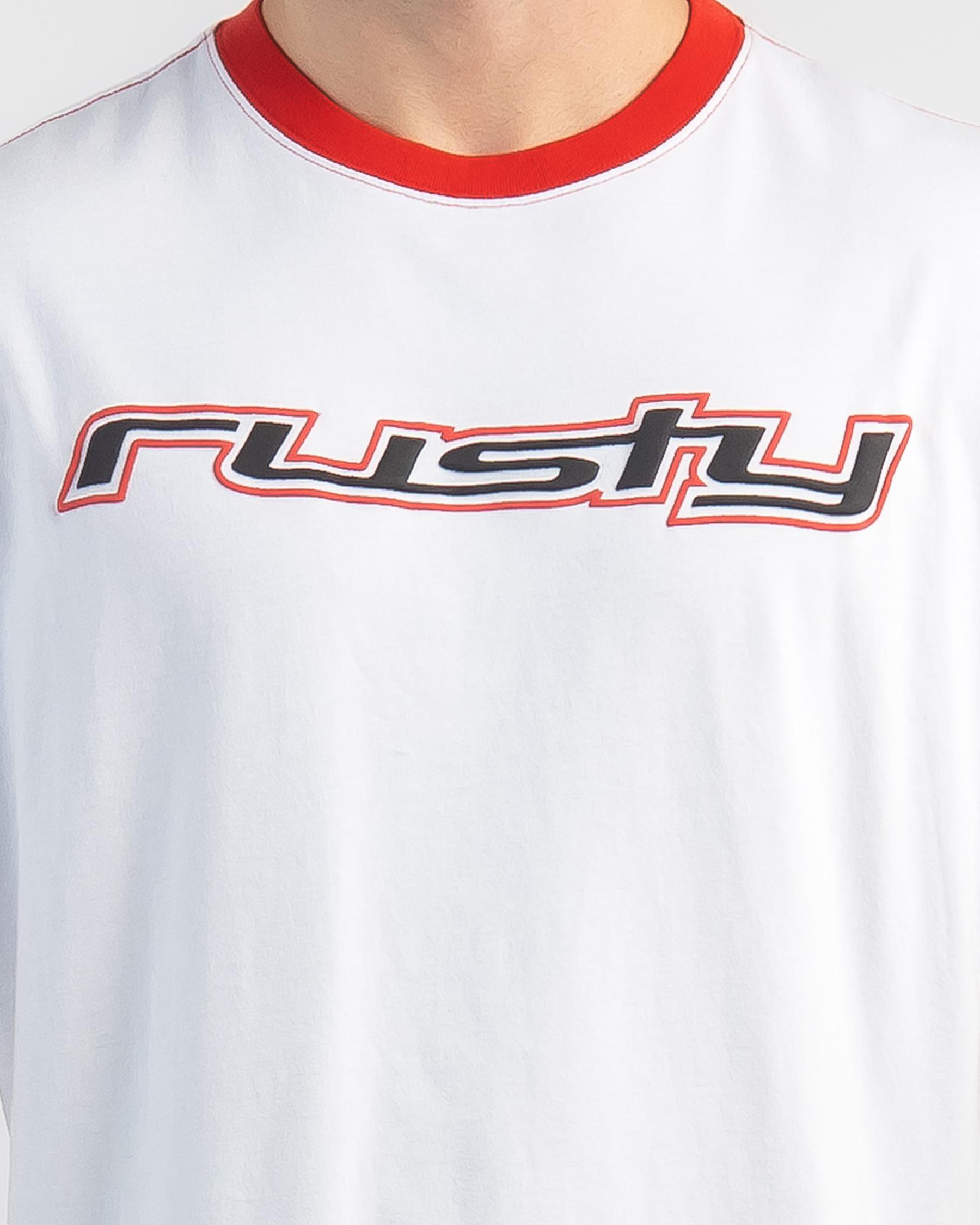 Shop Rusty Dead Ringer T-Shirt In White/red - Fast Shipping & Easy ...