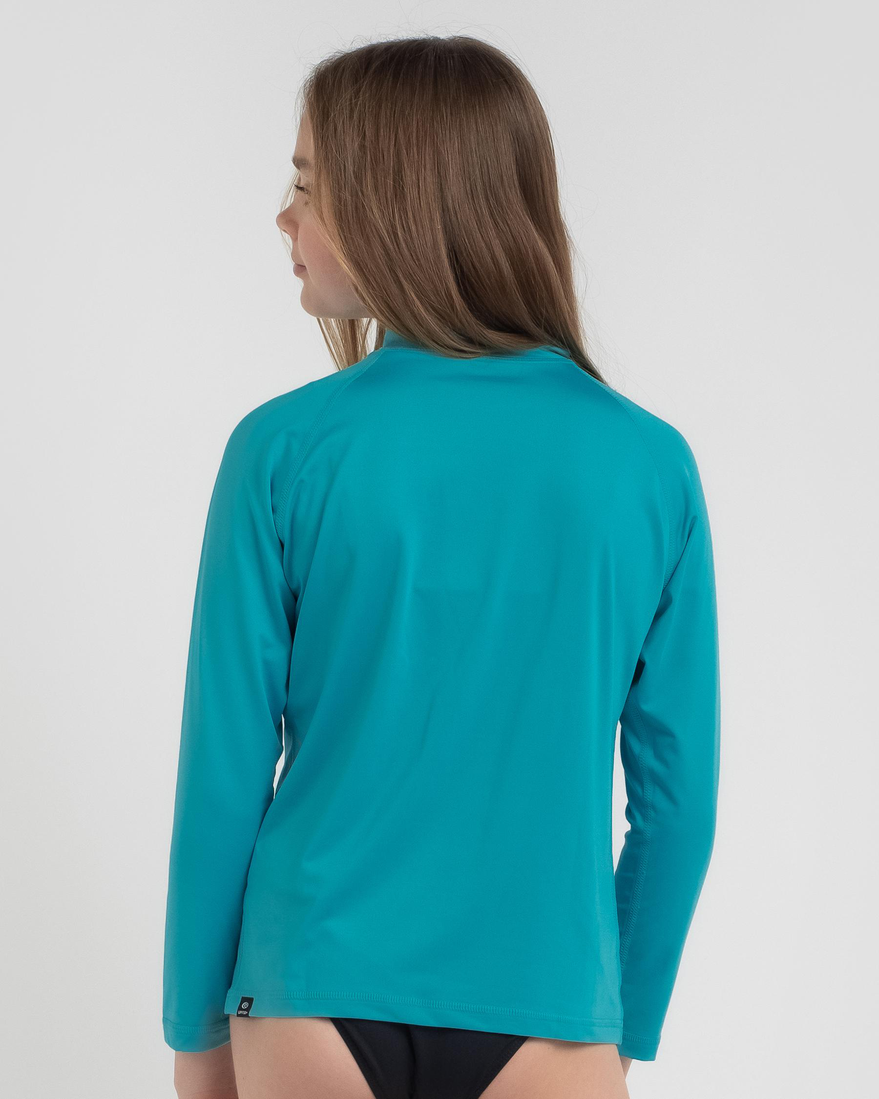 Shop Rip Curl Girls' Golden Rays Long Sleeve Rash Vest In Light Blue ...