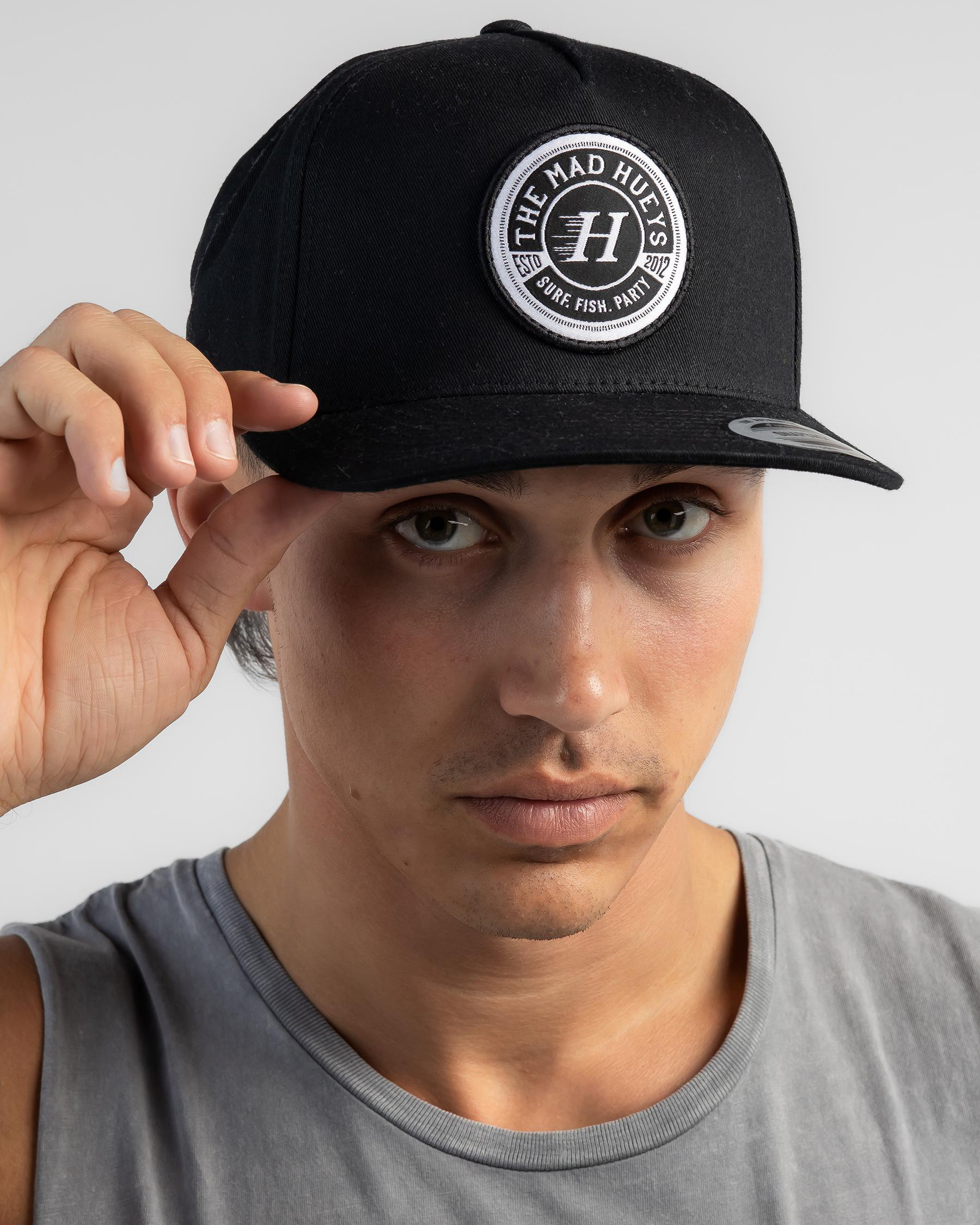 Shop The Mad Hueys Surf Fish Party Twill Snapback Cap In Black - Fast ...