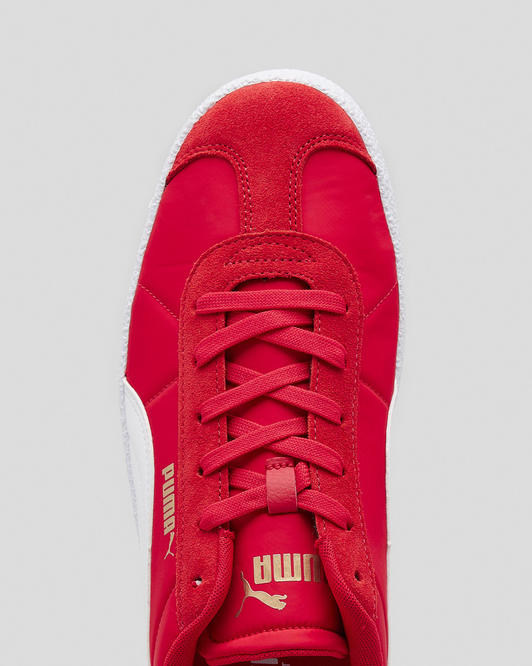 Shop Puma Club Nylon Shoes In High Risk Red-puma White-puma - Fast ...