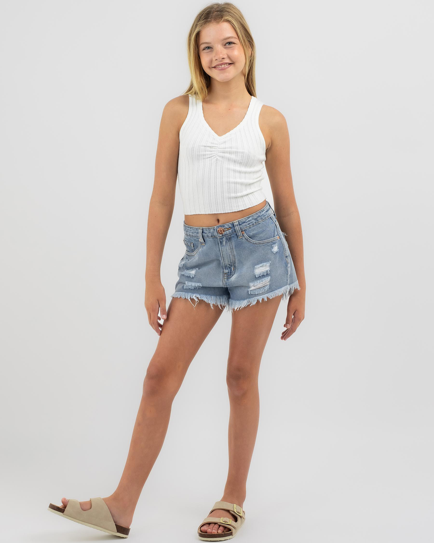 Shop Mooloola Girls' Harley Pointelle Top In Cream - Fast Shipping ...