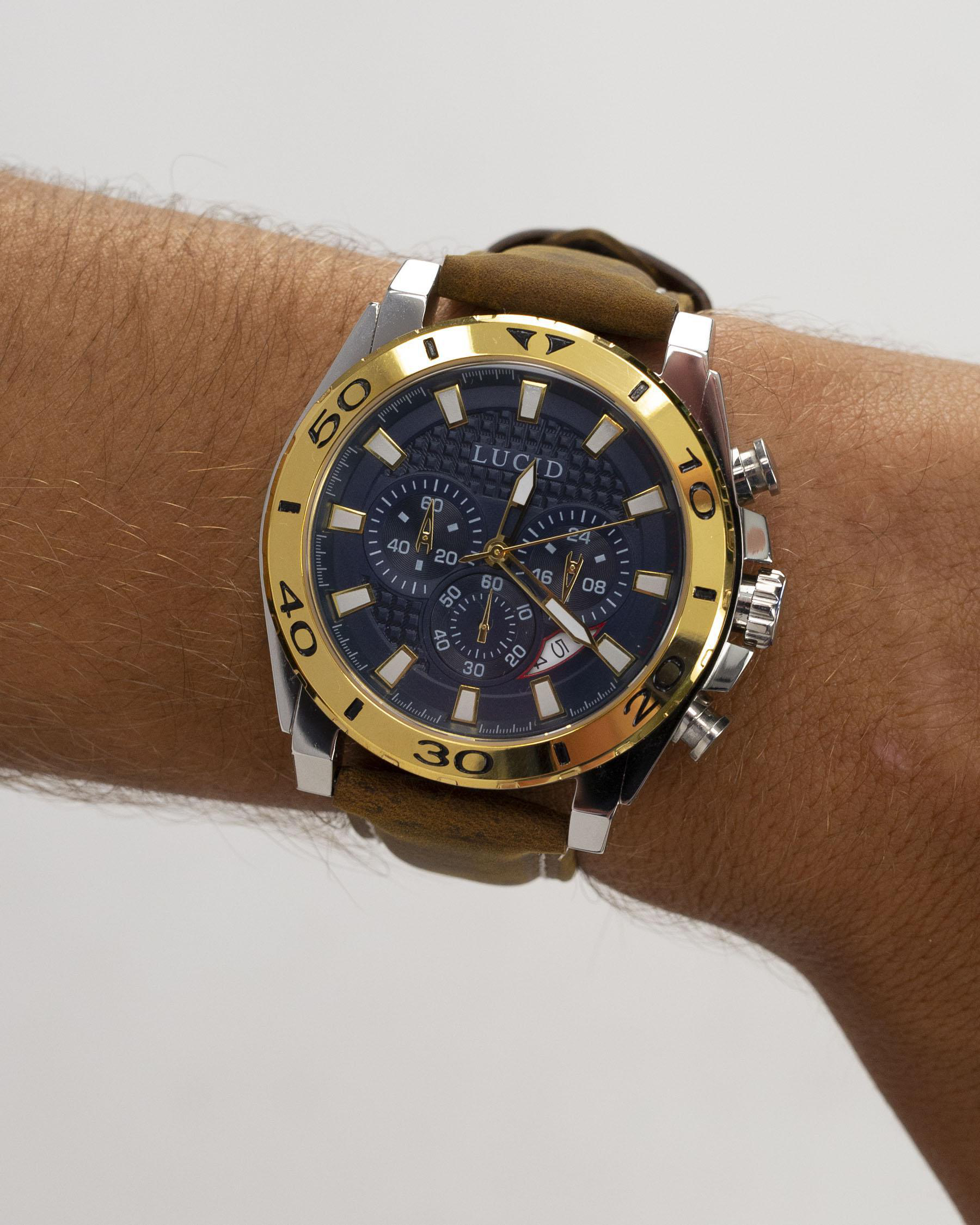 Shop Lucid Echelon Watch In Navy/gold/choc/gold - Fast Shipping & Easy ...