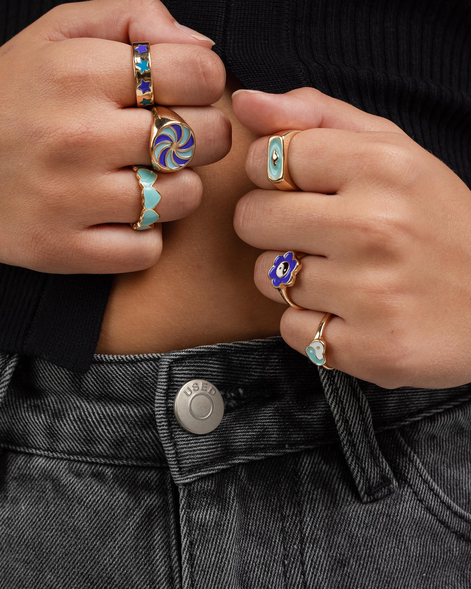 Shop Karyn In LA Spencer Ring Pack In Blue/gold - Fast Shipping & Easy ...