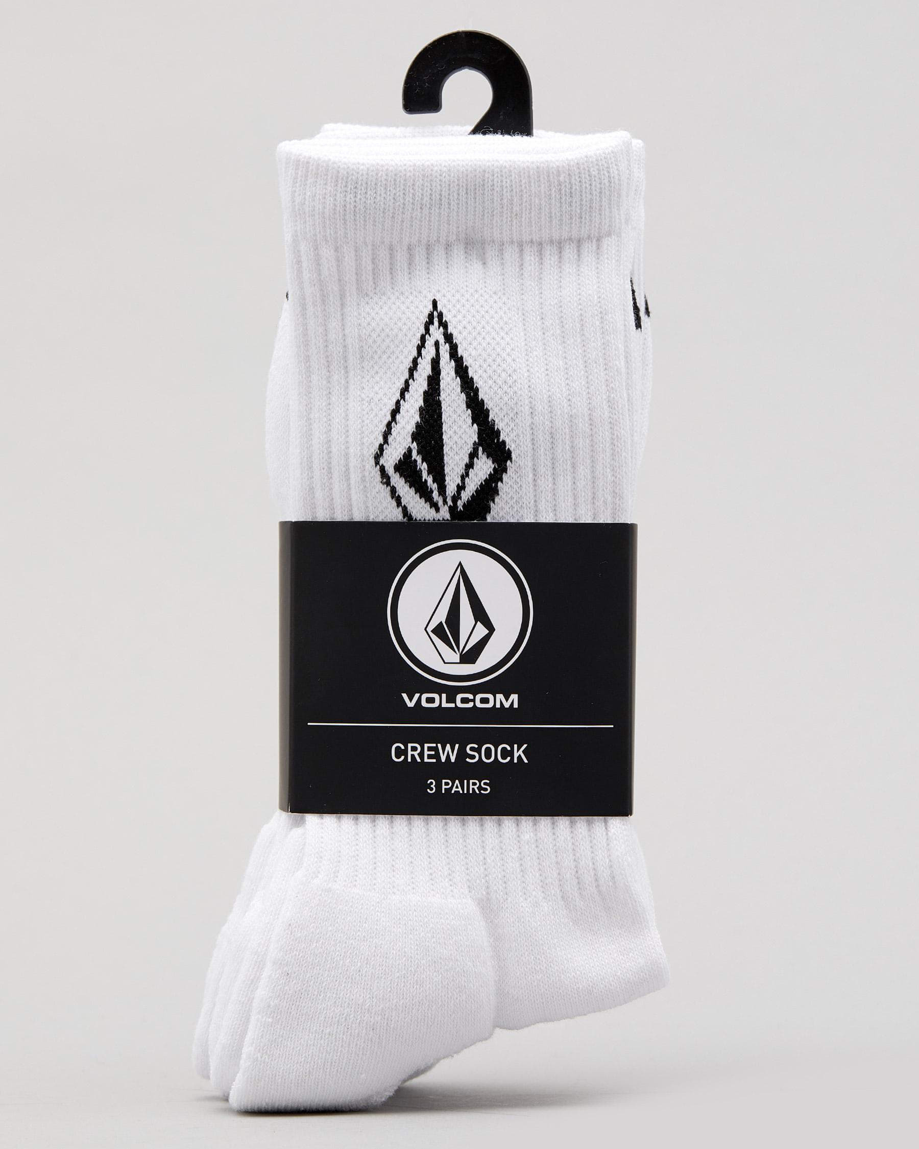 Shop Volcom Full Stone Recycled Crew Socks 3 Pack In White - Fast ...