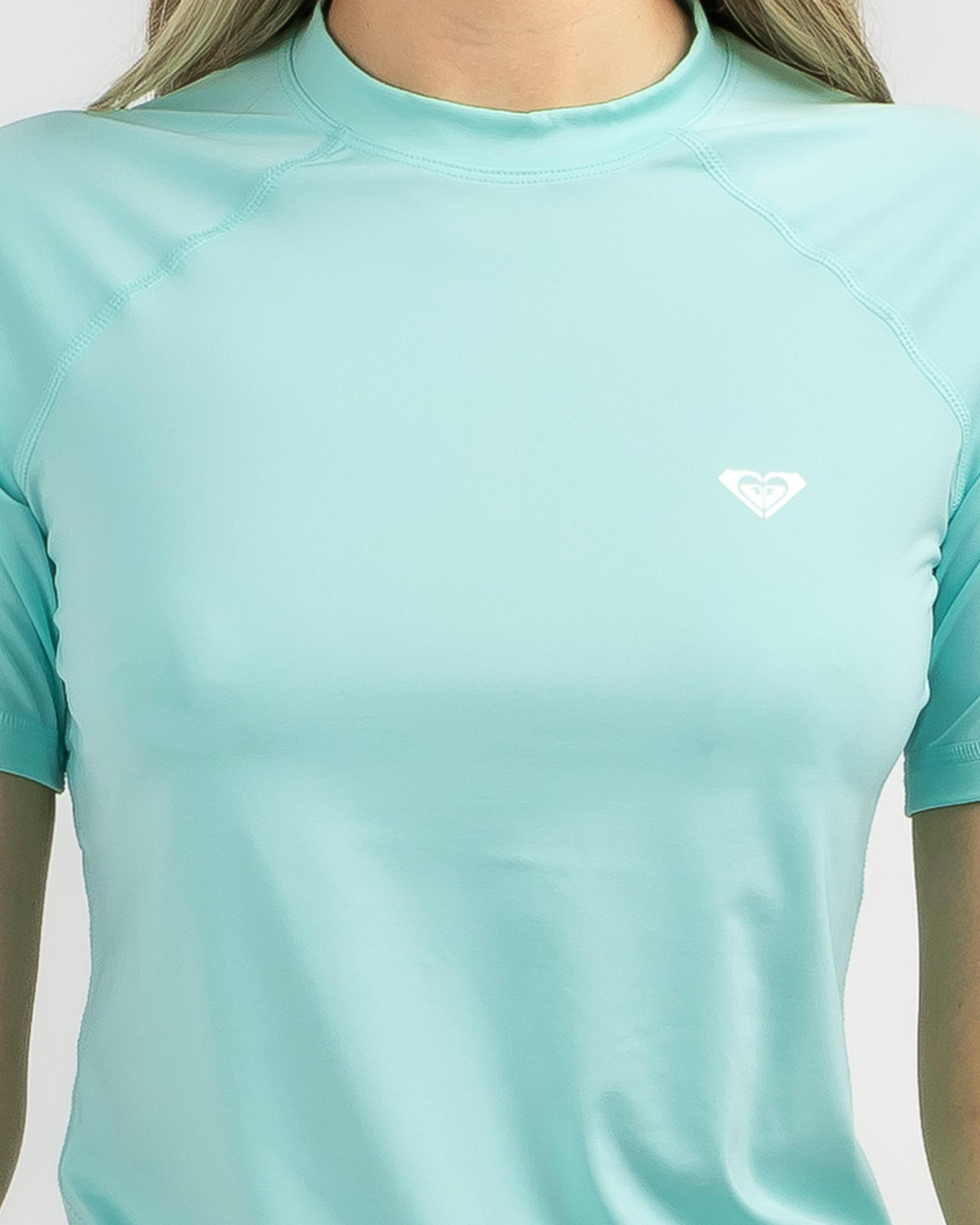 Shop Roxy Essential Short Sleeve Rash Vest In Aruba Blue - Fast ...